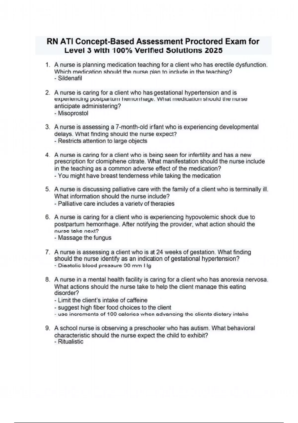 RN ATI Concept-Based Assessment Proctored Exam for Level 3 with 100% ...
