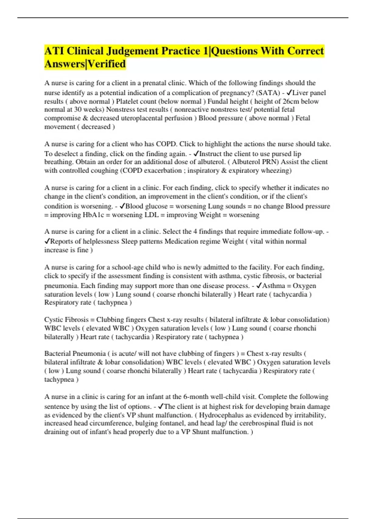 ATI Clinical Judgement Practice 1|Questions With Correct Answers ...