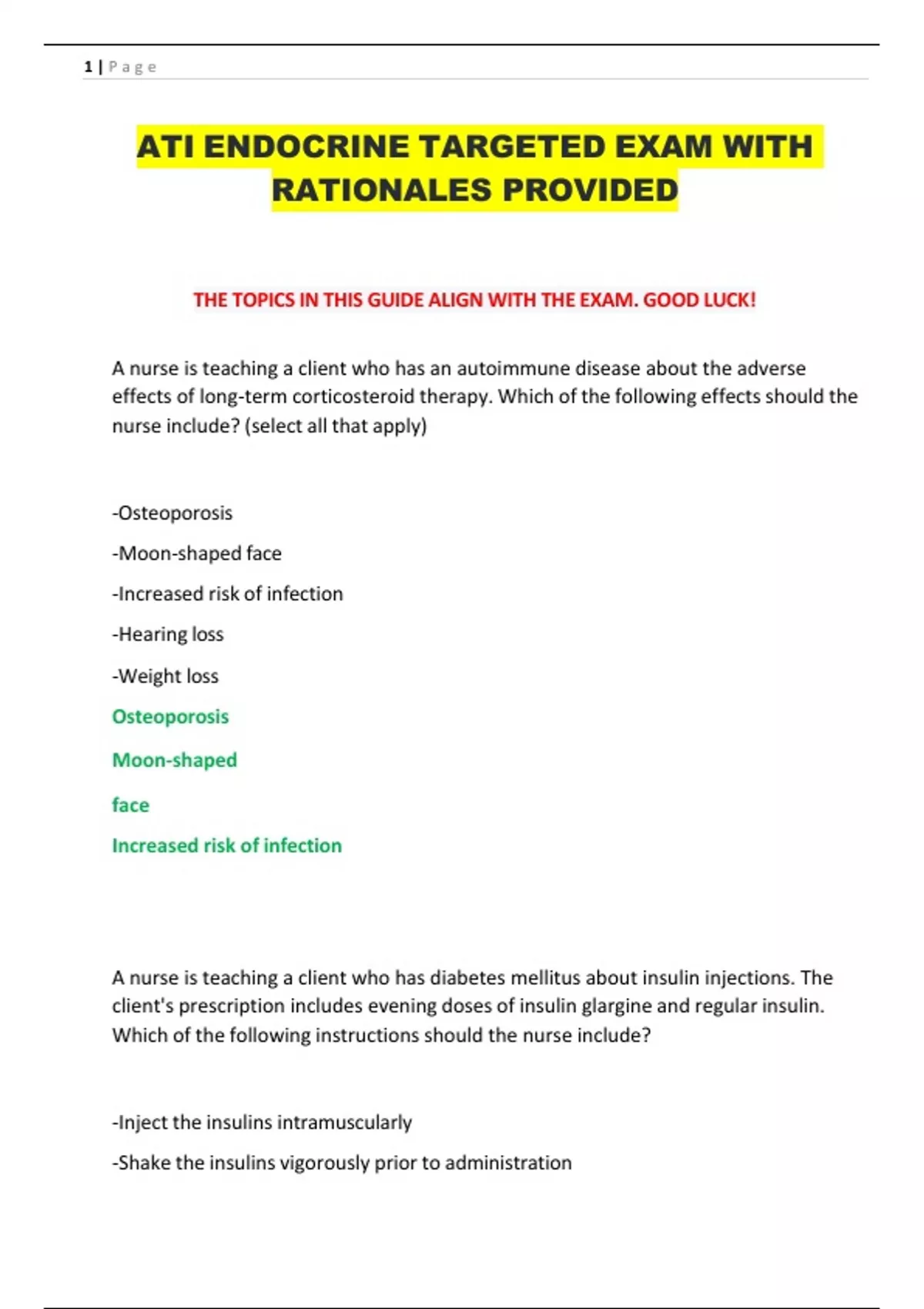 ATI Endocrine Targeted Exam – Questions with Detailed Rationales - ATI ...