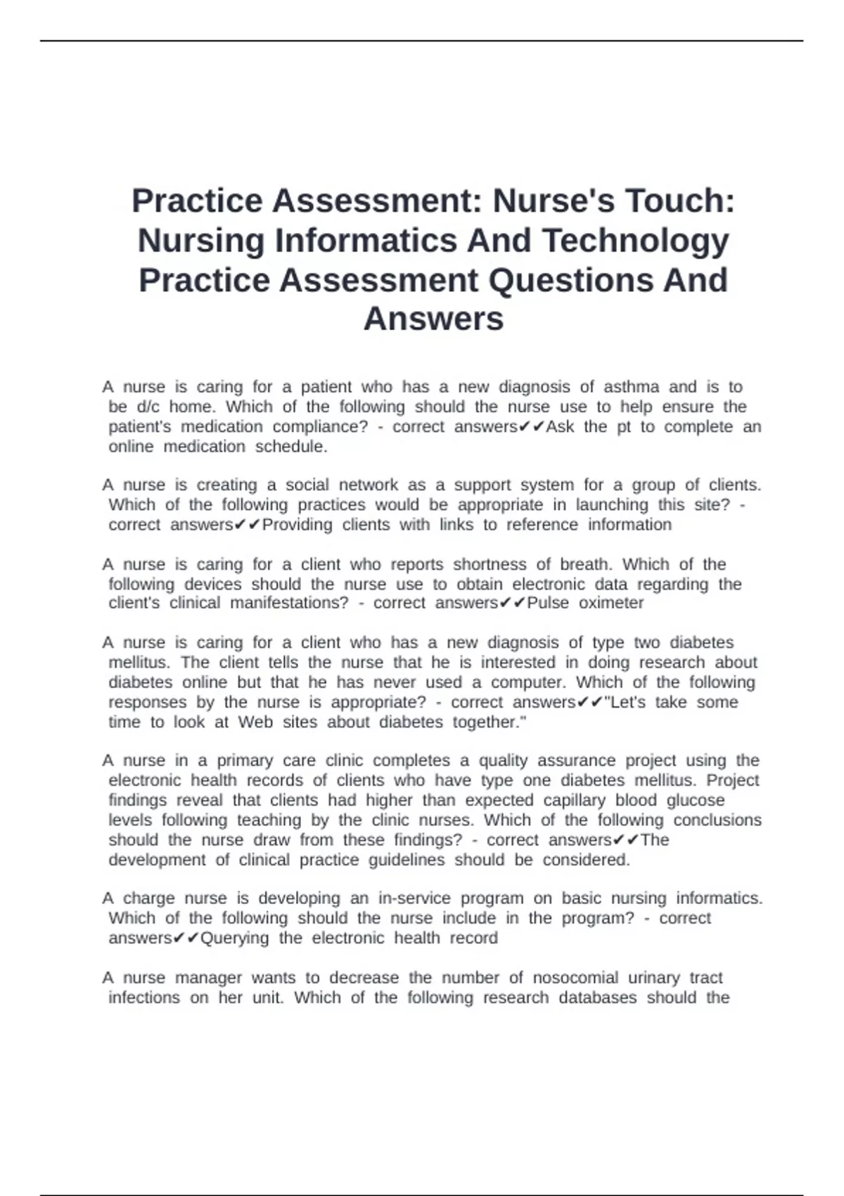 Practice Assessment: Nurse's Touch: Nursing Informatics And Technology ...
