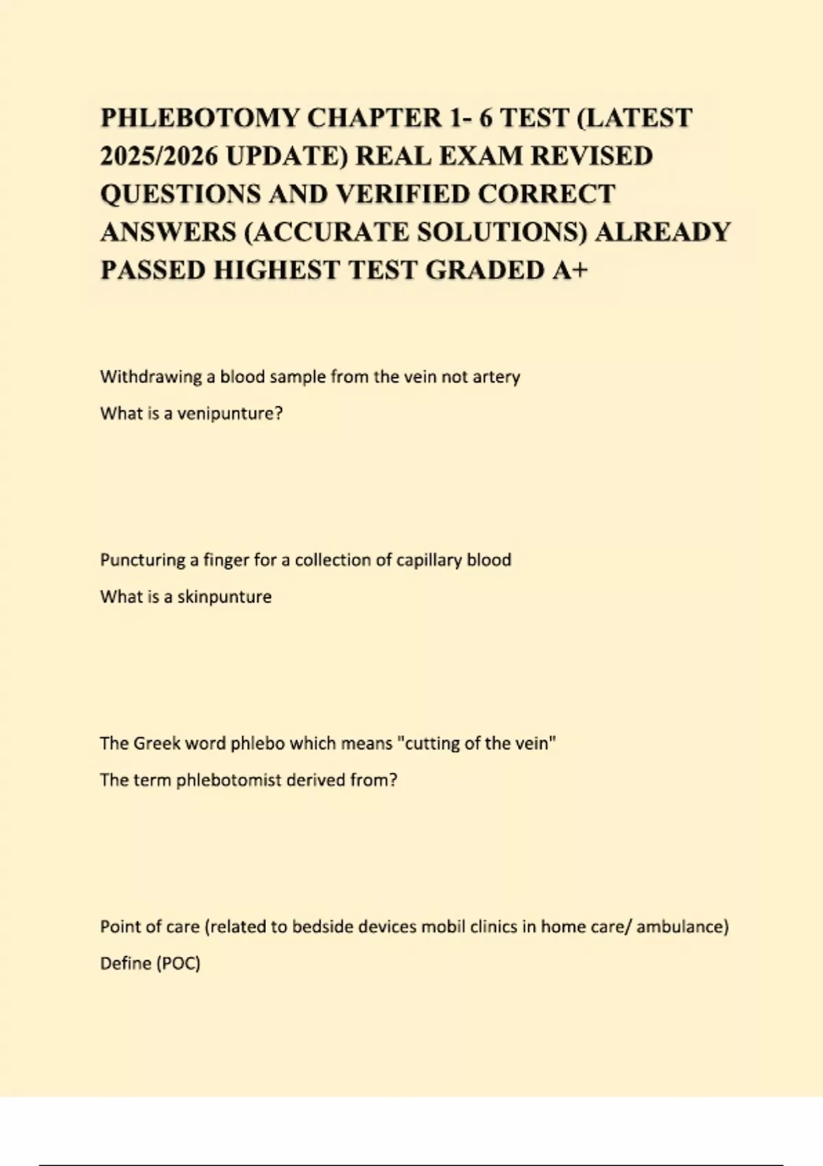 PHLEBOTOMY CHAPTER 1- 6 TEST (LATEST 2025/2026 UPDATE) REAL EXAM ...
