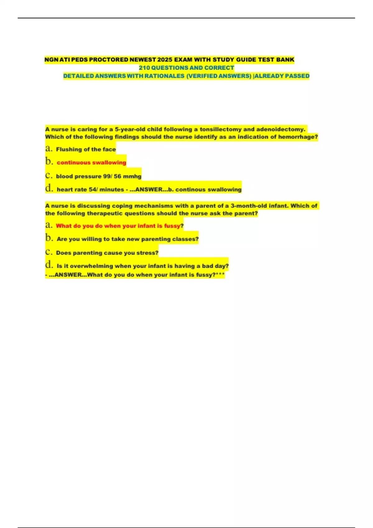 ATI PEDS EXAM 2025 NGN.pdf - Nursing pharmacology - Stuvia US
