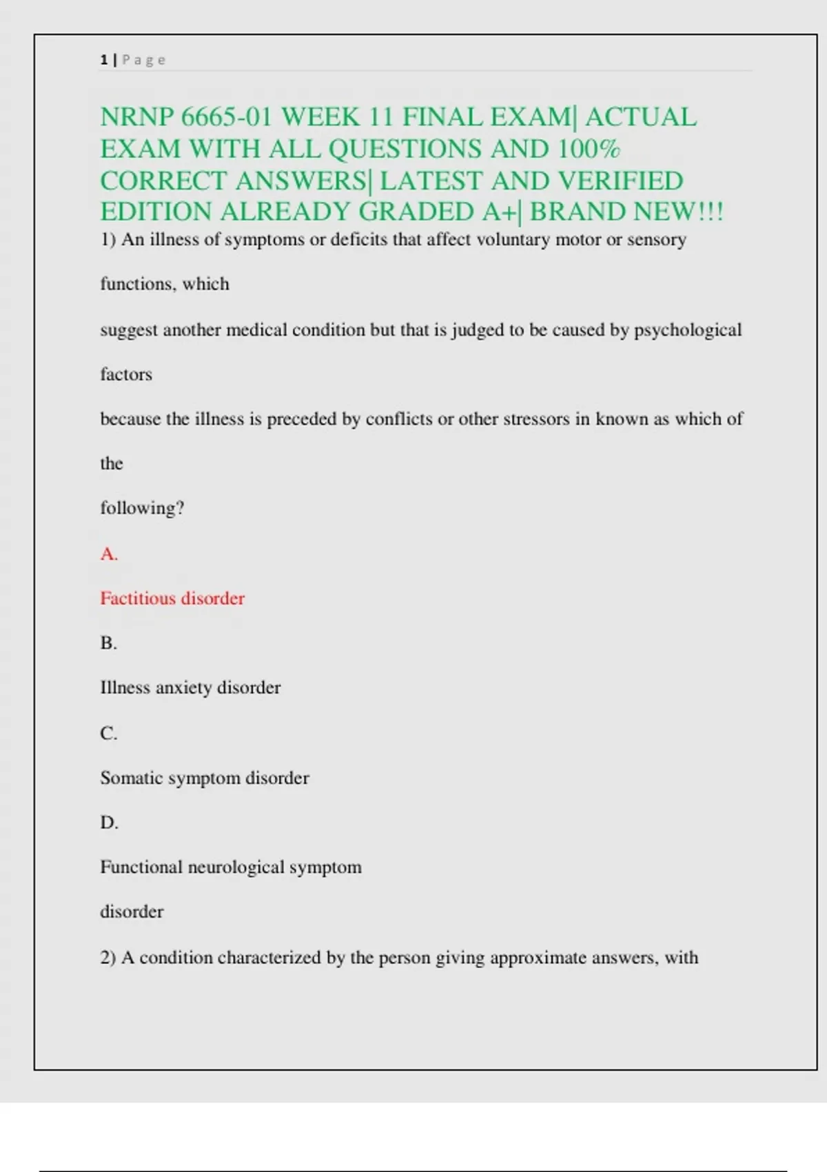 NRNP 6665 – Advanced Psychopharmacology (Walden University) Week 11 Final Exam 2025/2026 | 100% ...