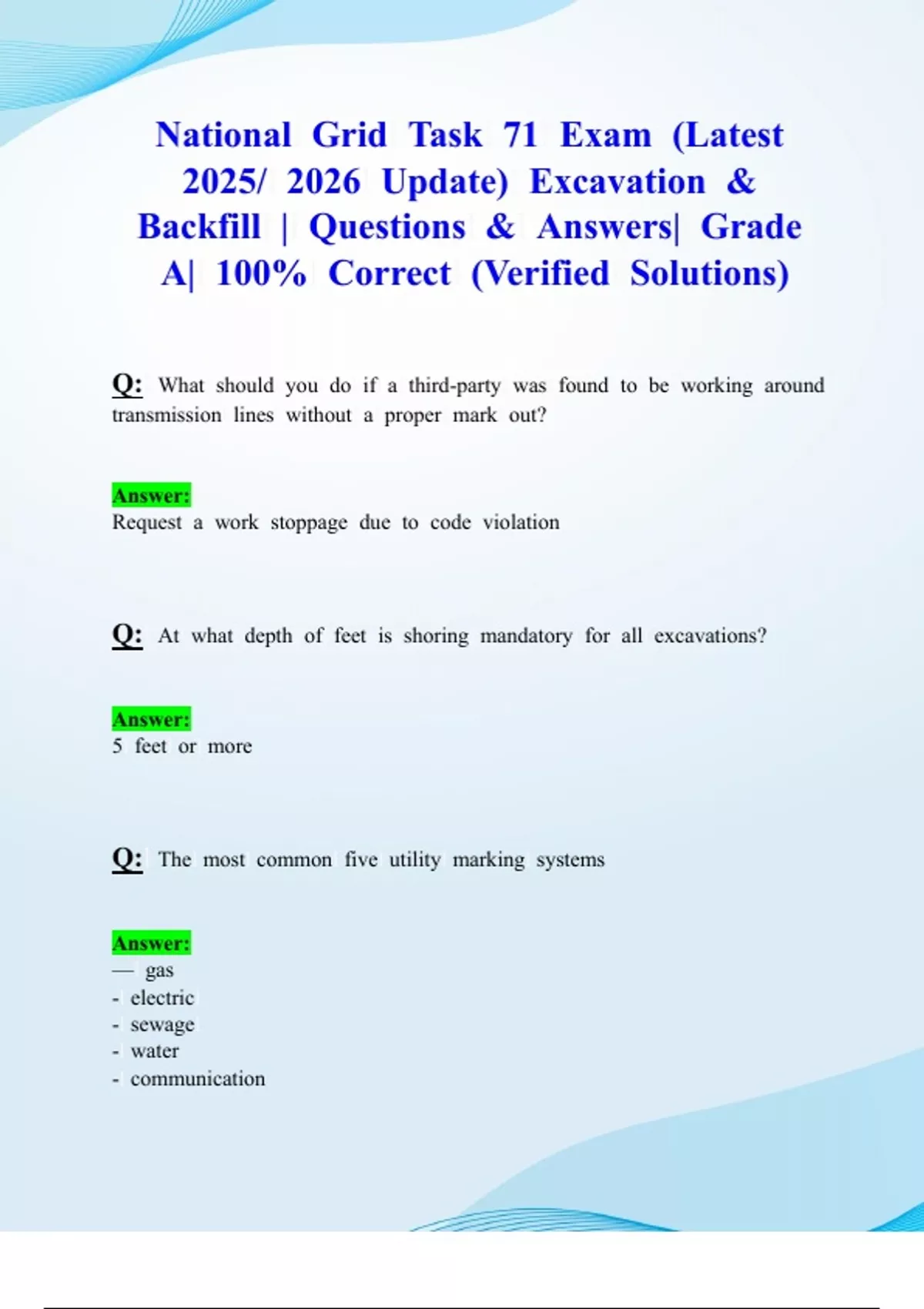 National Grid Task 71 Exams (Latest 2025/ 2026 Updates STUDY BUNDLE ...