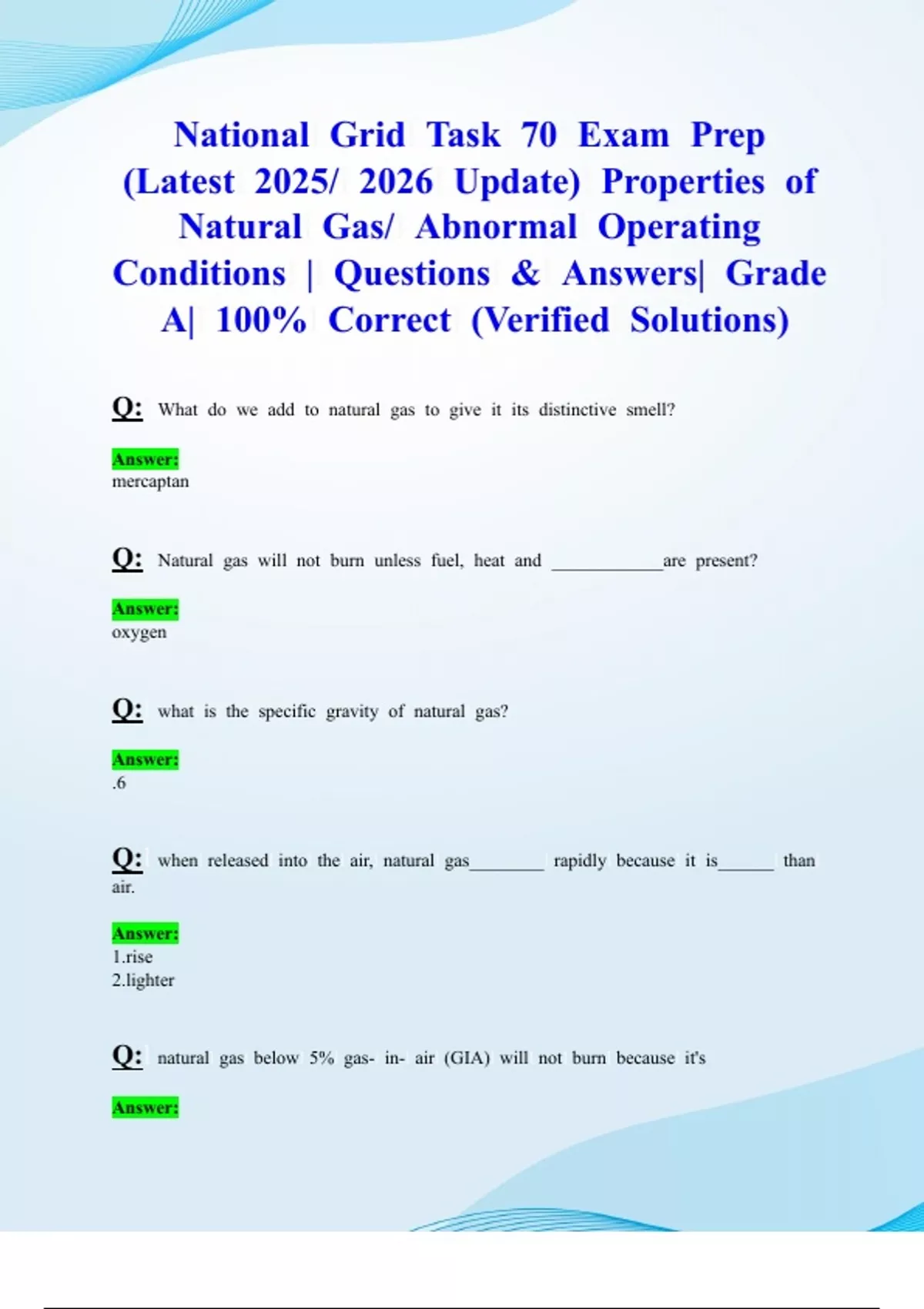 National Grid Task 70 Exam Prep (Latest 2025/ 2026 Update) Properties ...