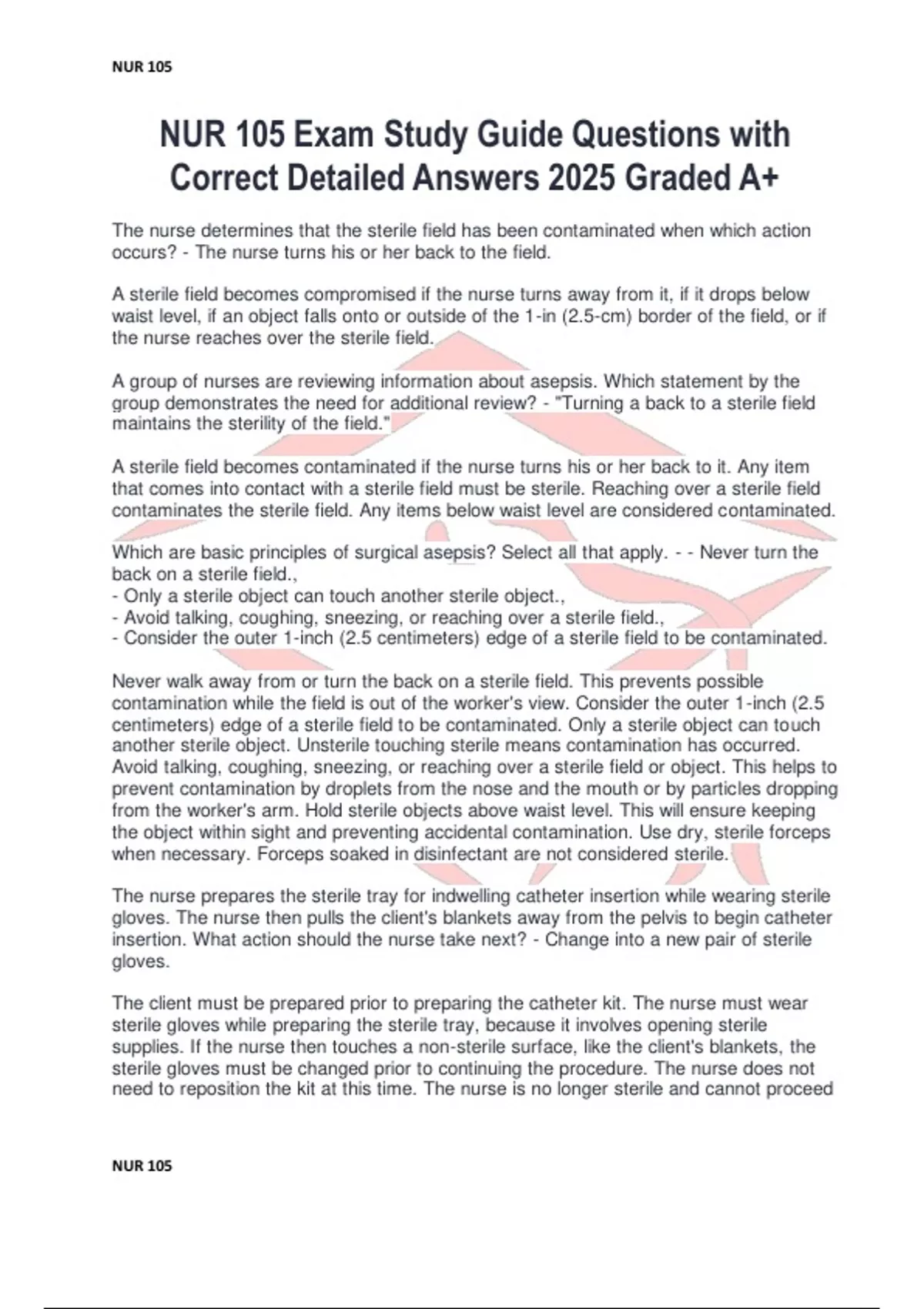 NUR 105 Exam Study Guide Questions with Correct Detailed Answers 2025 ...