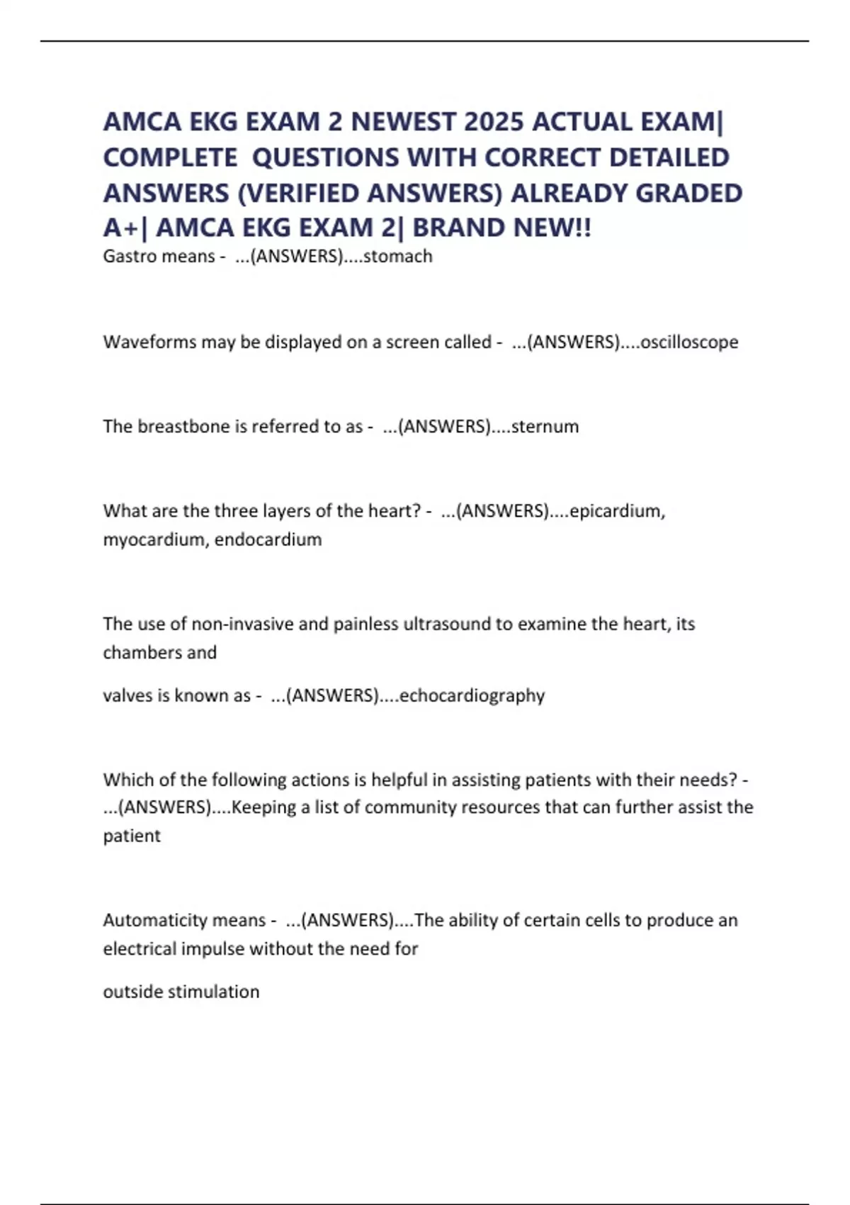 AMCA EKG EXAM 2 NEWEST 2025 ACTUAL EXAM| COMPLETE QUESTIONS WITH ...