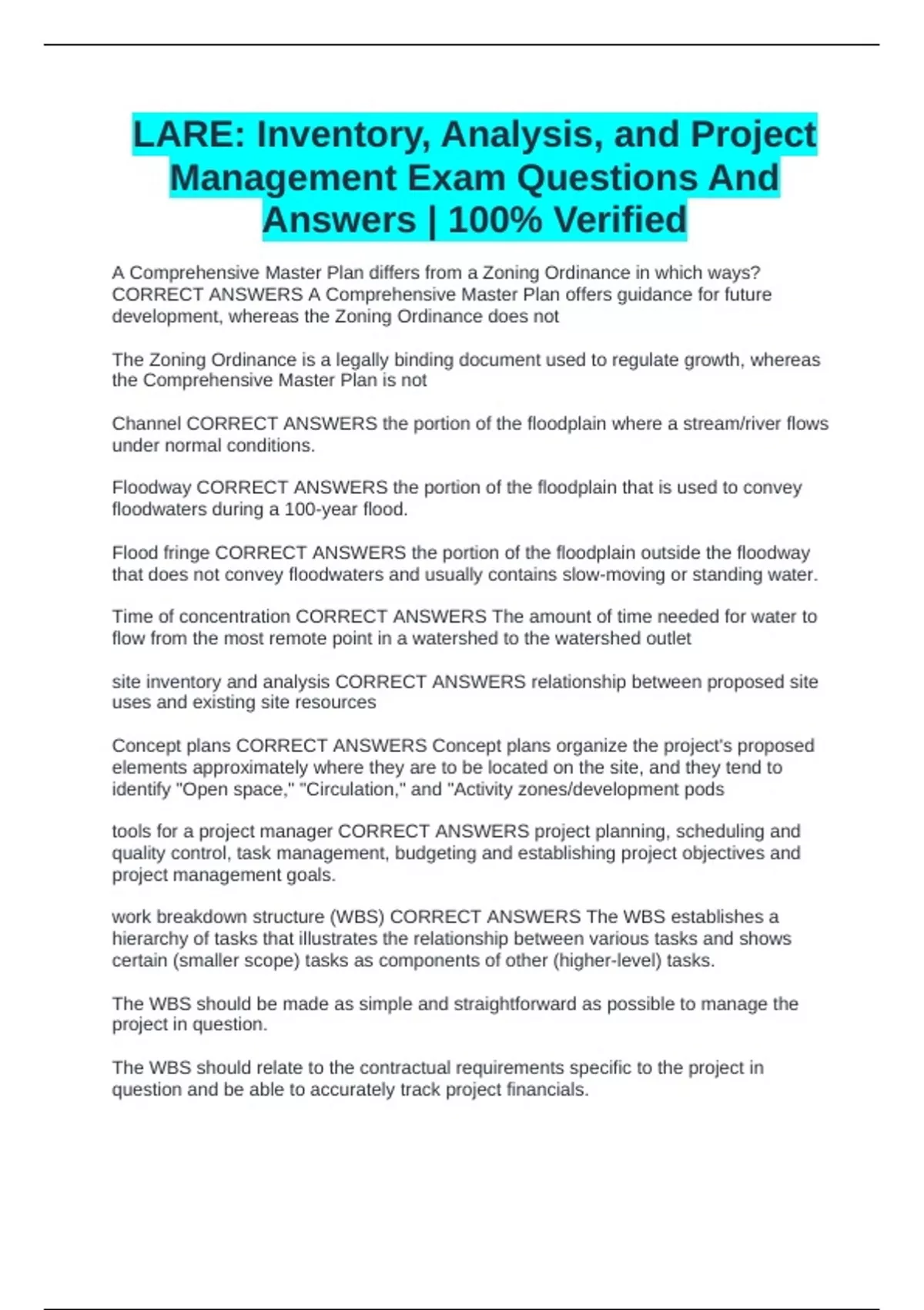 LARE: Inventory, Analysis, and Project Management Exam Questions And ...