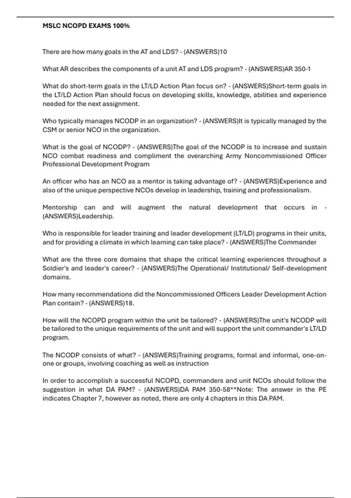 MSLC NCOPD EXAMS 100% - MSLC - Stuvia US