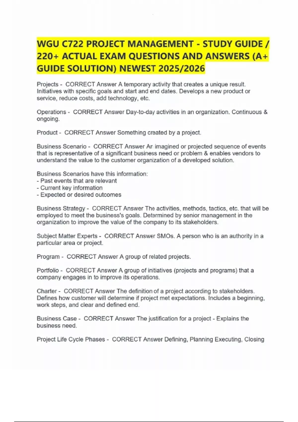 WGU C722 PROJECT MANAGEMENT - STUDY GUIDE / 220+ ACTUAL EXAM QUESTIONS ...