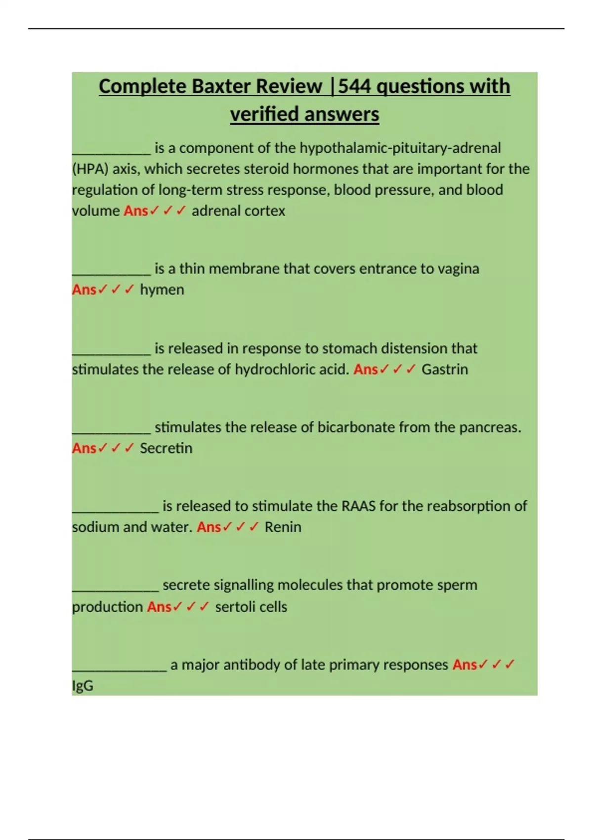 Baxter Tests Bundle Set - Stuvia US