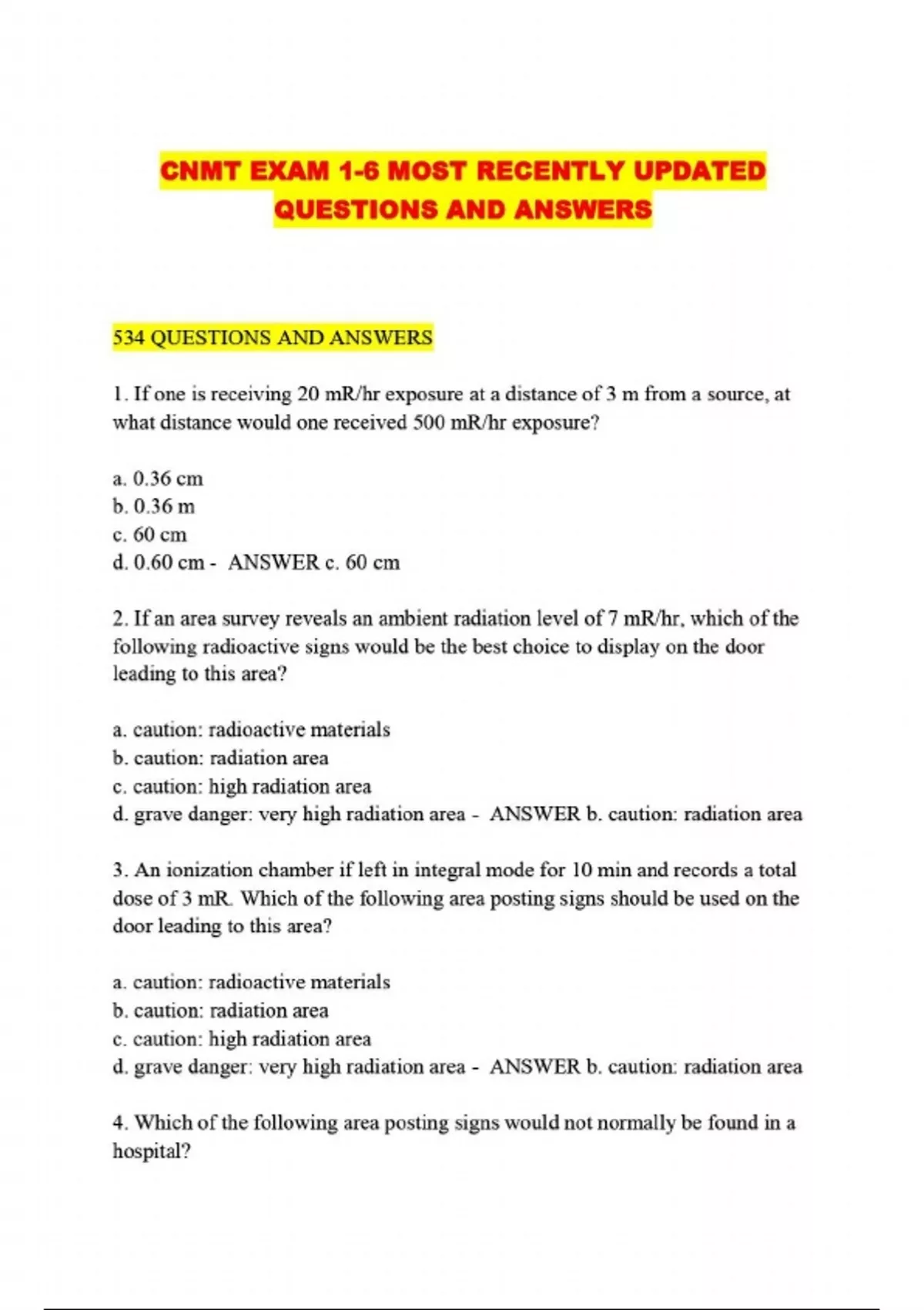 CNMT EXAM 1-6 MOST RECENTLY UPDATED QUESTIONS AND ANSWERS - CNMT ...