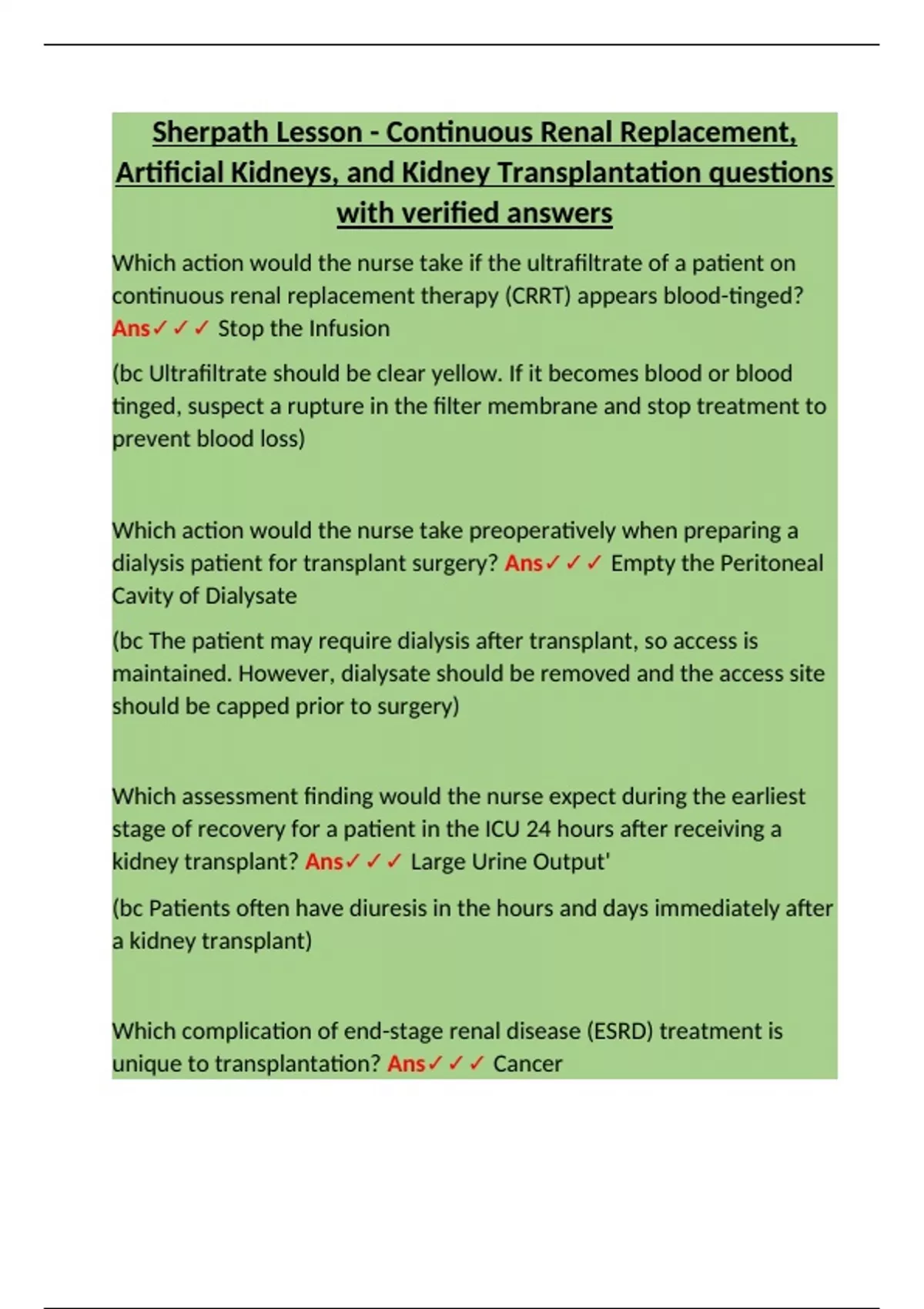Sherpath Lesson - Continuous Renal Replacement, Artificial Kidneys, and ...
