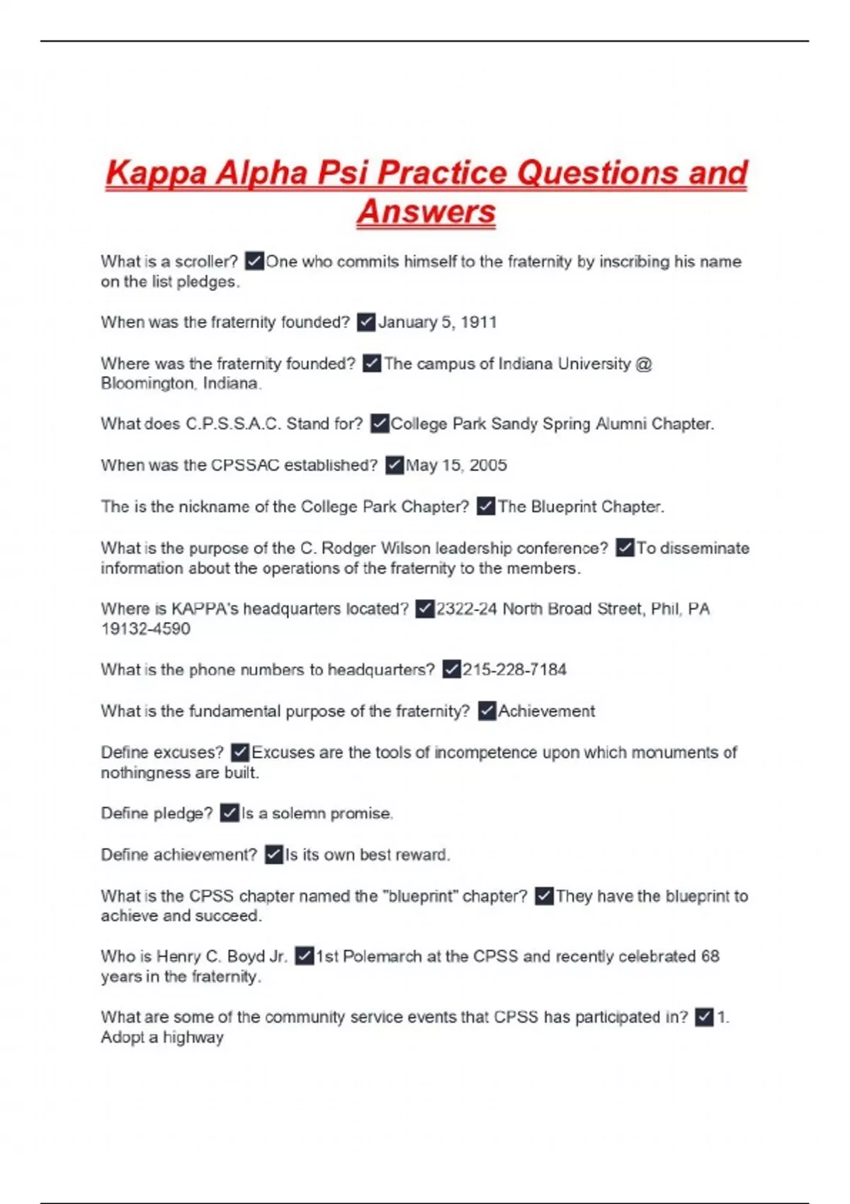 Kappa Alpha Psi Practice Questions and Answers - Kappa Alpha Psi ...