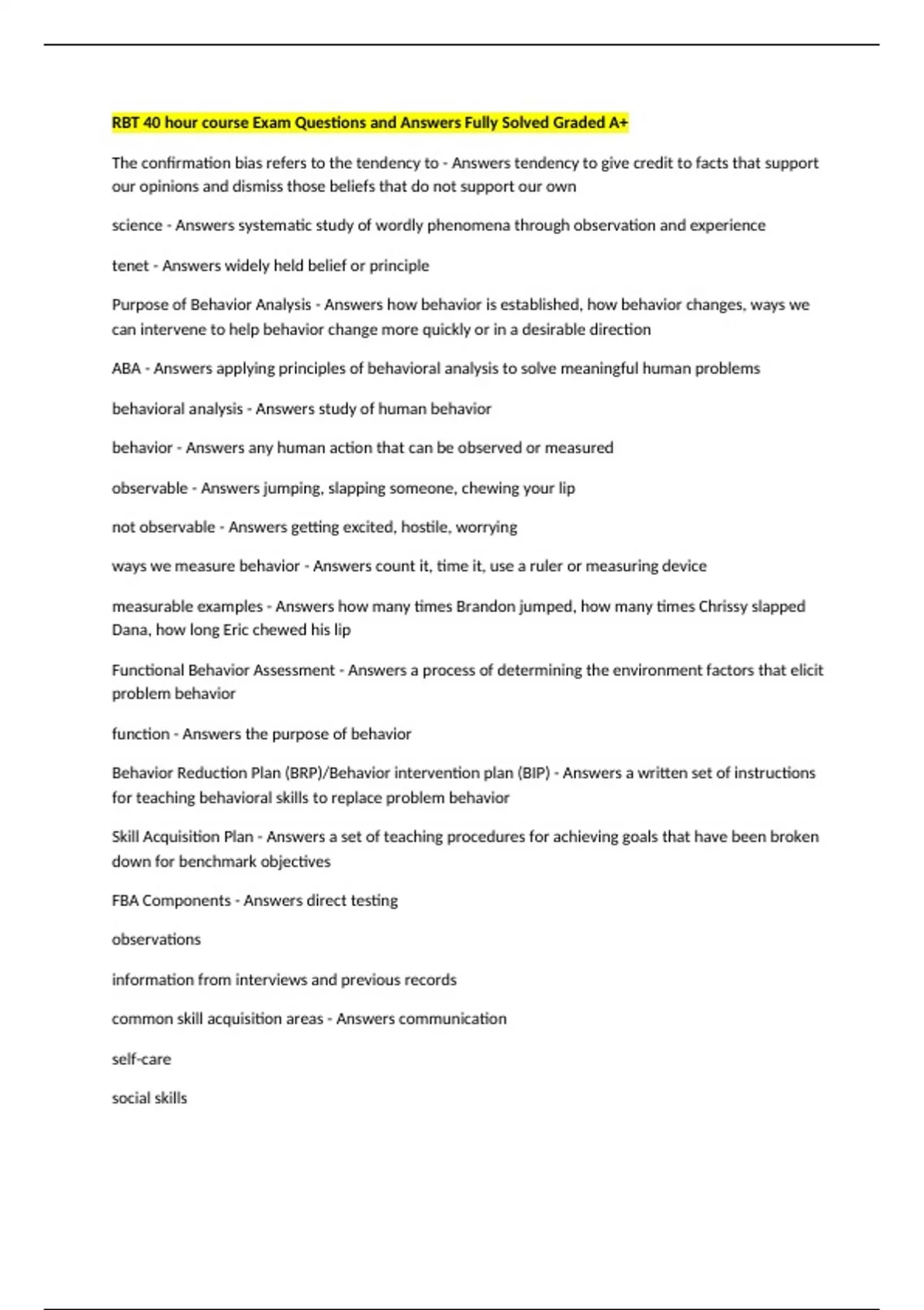 RBT 40 hour course Exam Questions and Answers Fully Solved Graded A+ ...