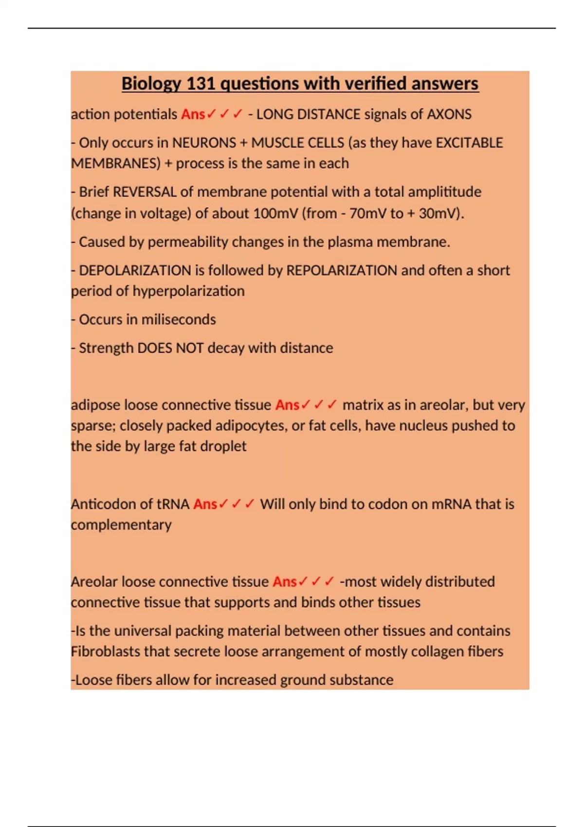 Biology 131 – Exam Review Questions with Verified Answers | Core ...