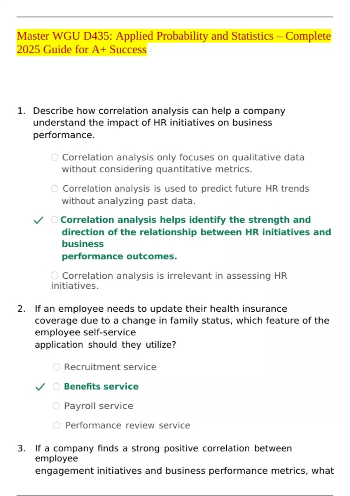 Master WGU D435: Applied Probability and Statistics – Complete 2025 ...