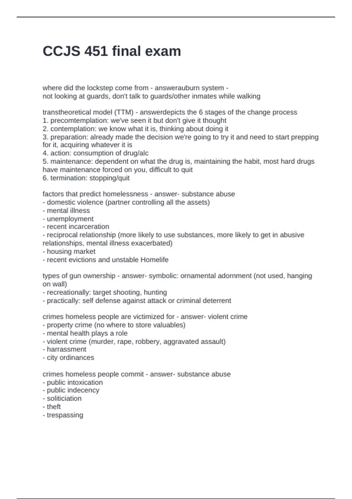 CCJS 451 final exam Questions and Answers 100% Correct - CCJS - Stuvia US