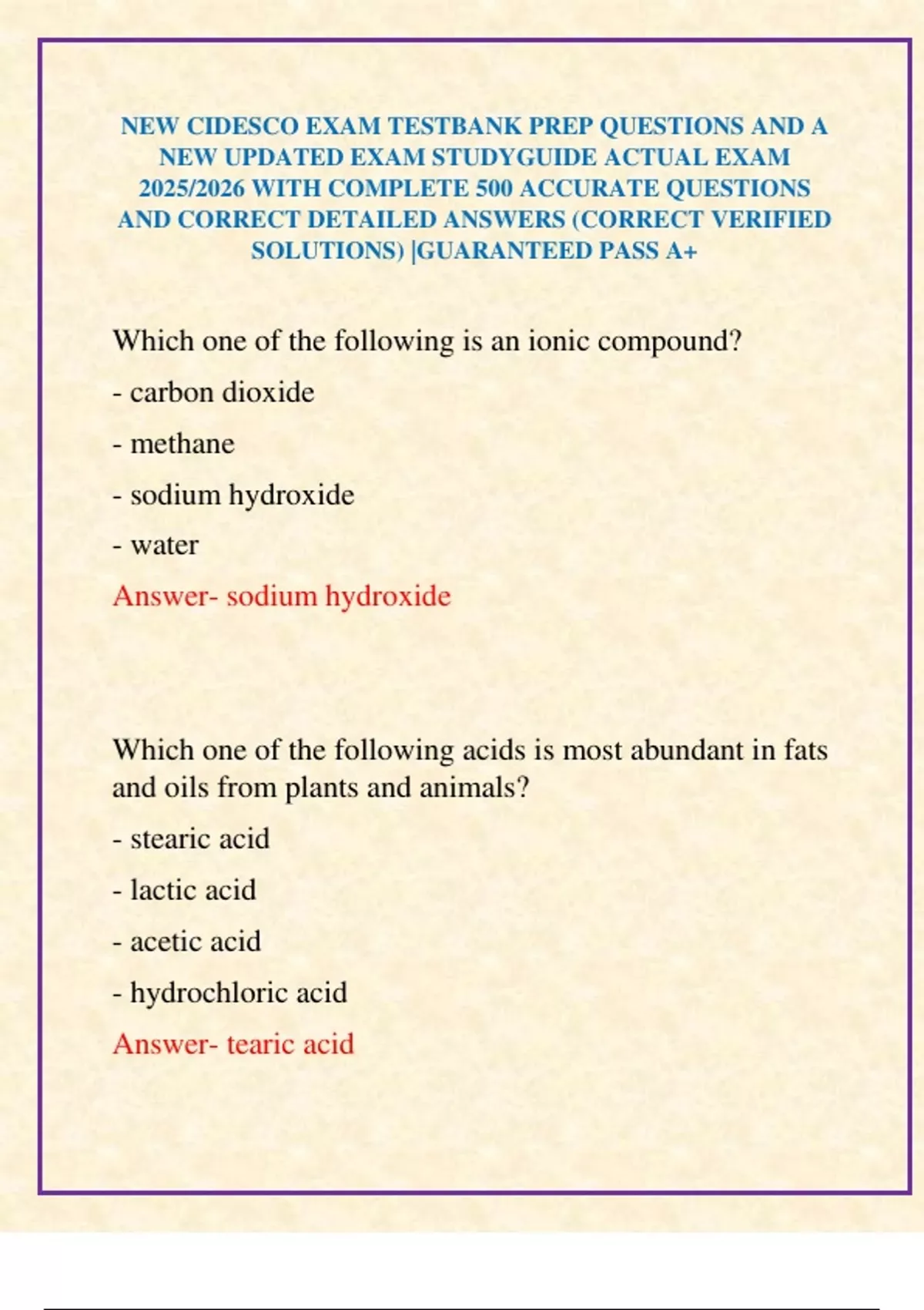 NEW CIDESCO EXAM TESTBANK PREP QUESTIONS AND A NEW UPDATED EXAM ...