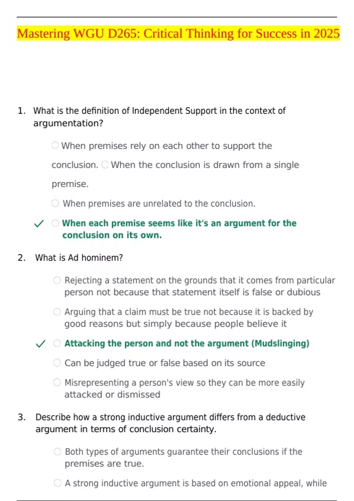 Mastering WGU D265: Critical Thinking for Success in 2025 - WGU D265 ...