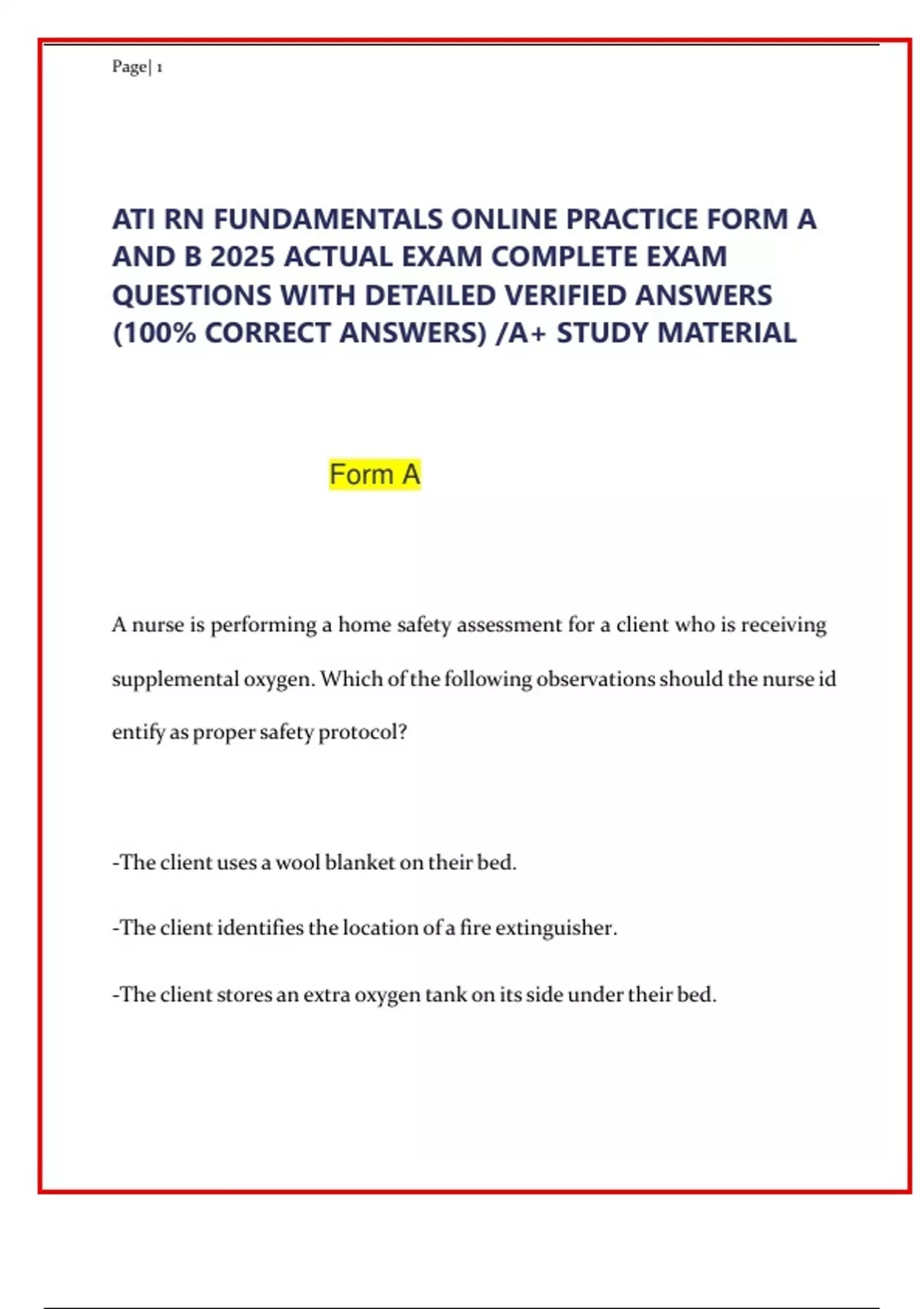 ATI RN FUNDAMENTALS ONLINE PRACTICE FORM A AND B 2025 ACTUAL EXAM ...