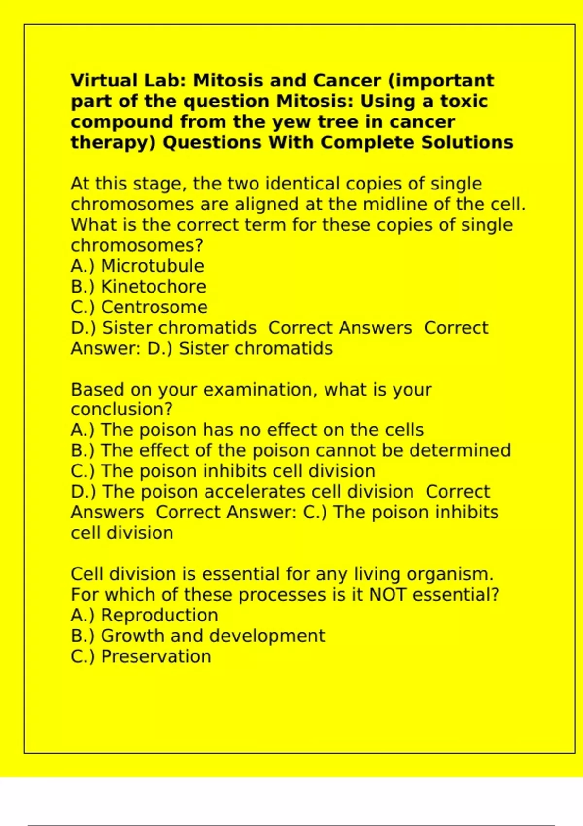 Virtual Lab: Mitosis and Cancer (important part of the question Mitosis ...