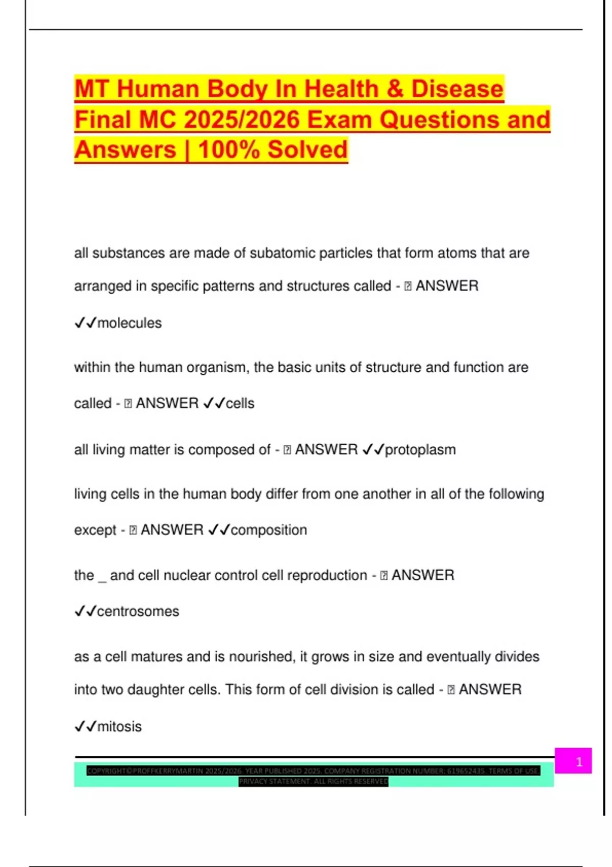 MT Human Body In Health & Disease Final MC 2025/2026 Exam Questions and ...