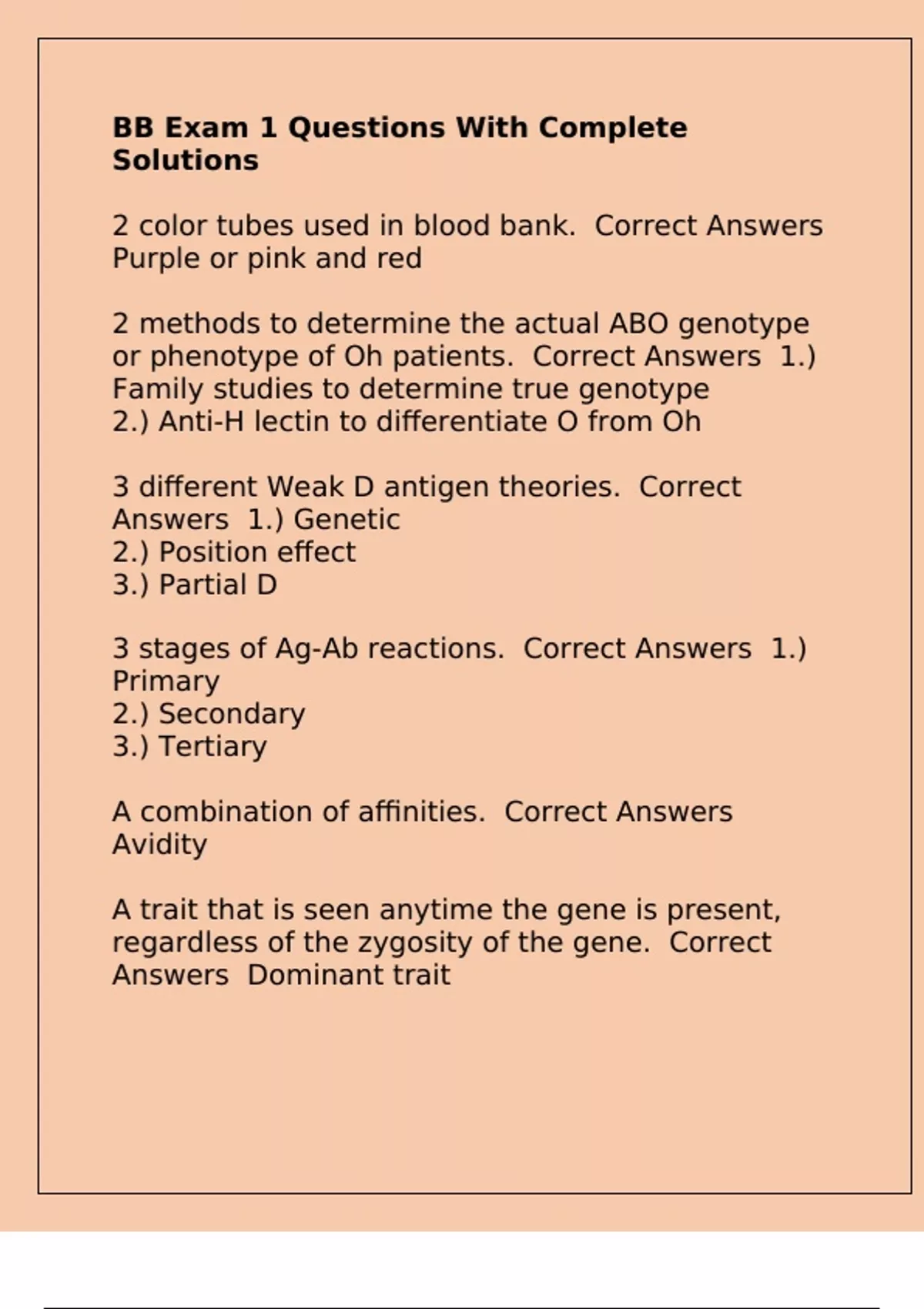 BB Exam 1 Questions With Complete Solutions - Bb - Stuvia US