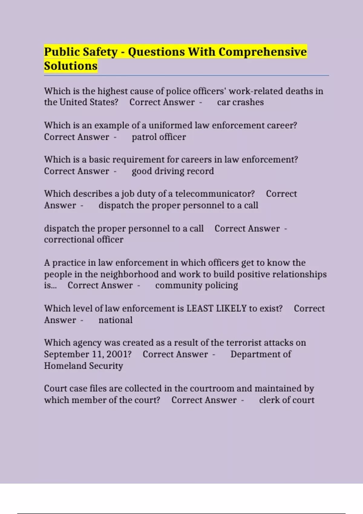 Public Safety - Questions With Comprehensive Solutions - Public Safety ...