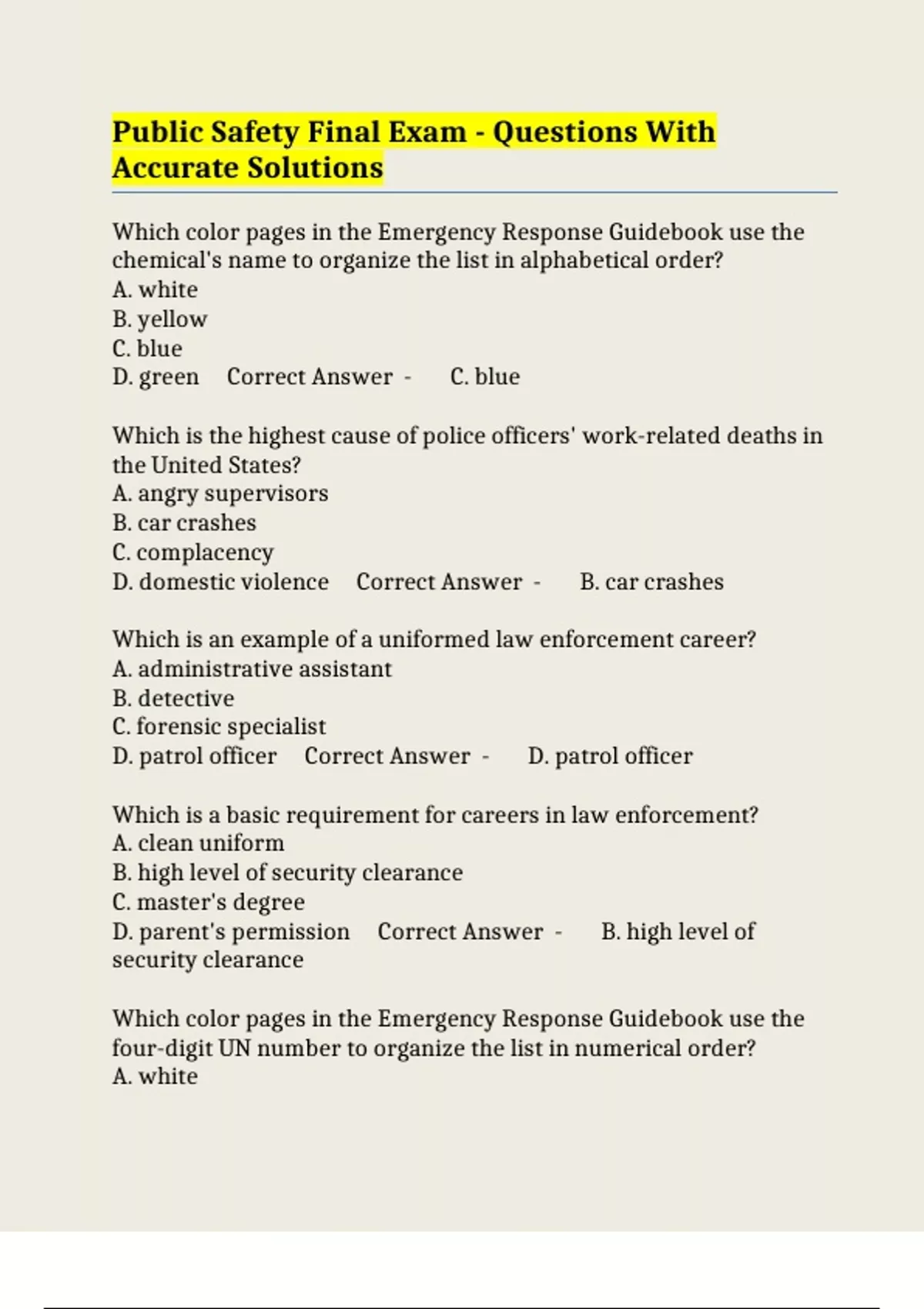 Public Safety Final Exam - Questions With Accurate Solutions - Public ...
