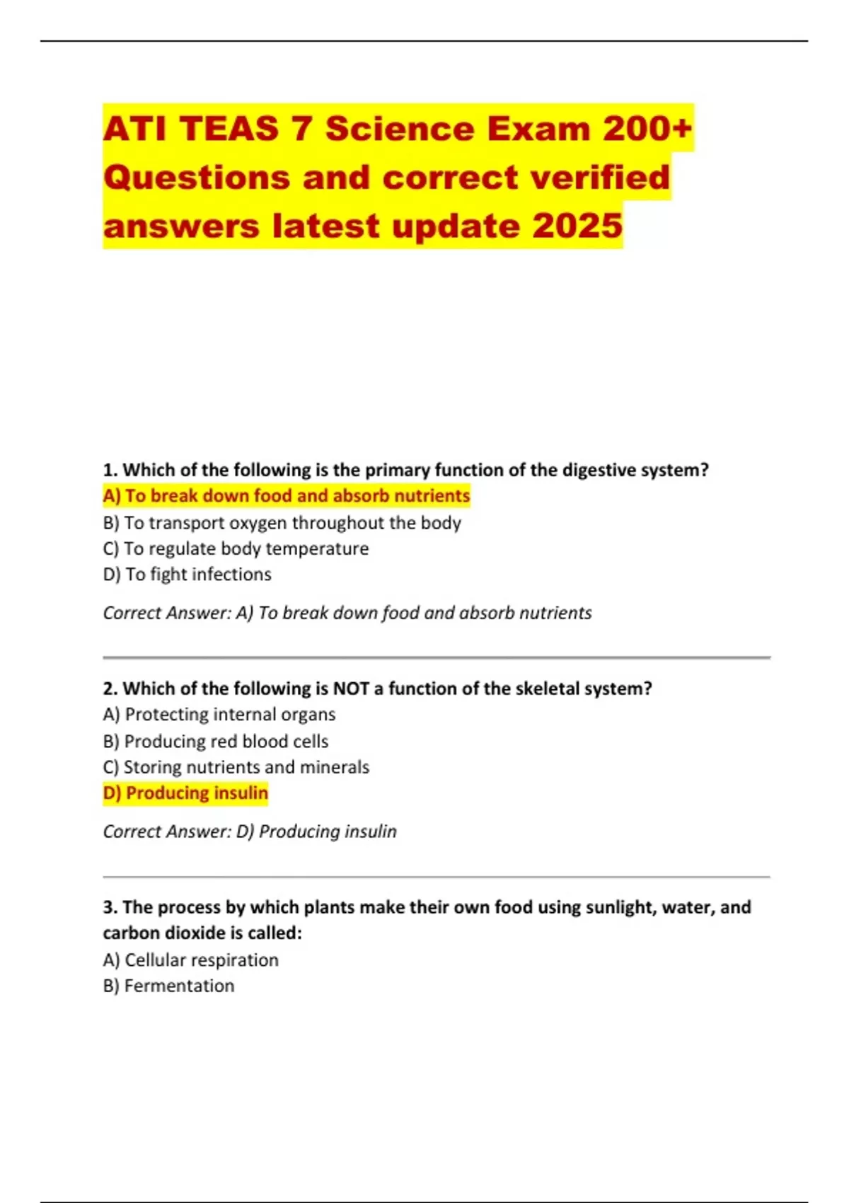 BUNDLE for ATI TEAS 7 Science Practice Test and Exam | 200+ Questions ...