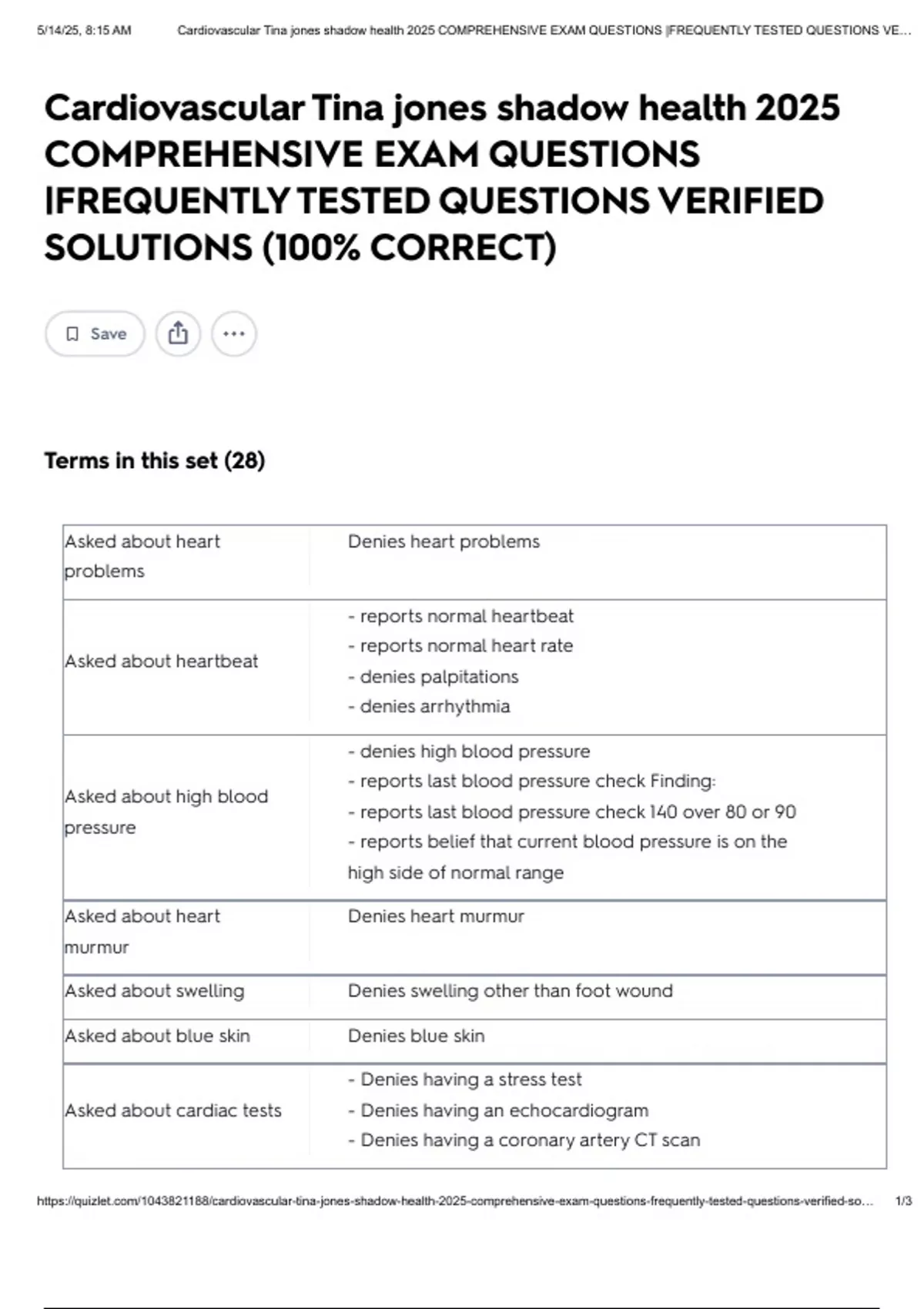 Cardiovascular Tina jones shadow health 2025 COMPREHENSIVE EXAM ...