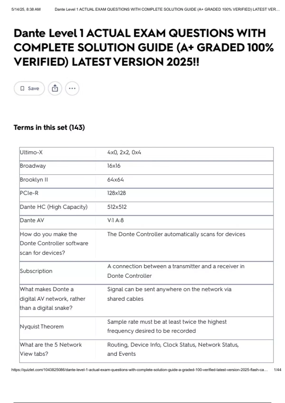 Dante Level 1 ACTUAL EXAM QUESTIONS WITH COMPLETE SOLUTION GUIDE (A+ GRADED 100% VERIFIED ...