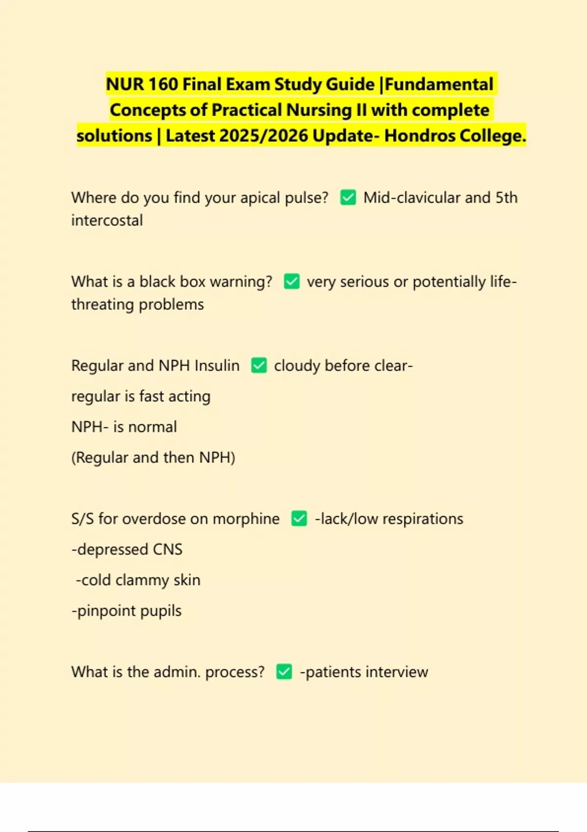 NUR 160 Final Exam Study Guide |Fundamental Concepts of Practical Nursing II with complete ...