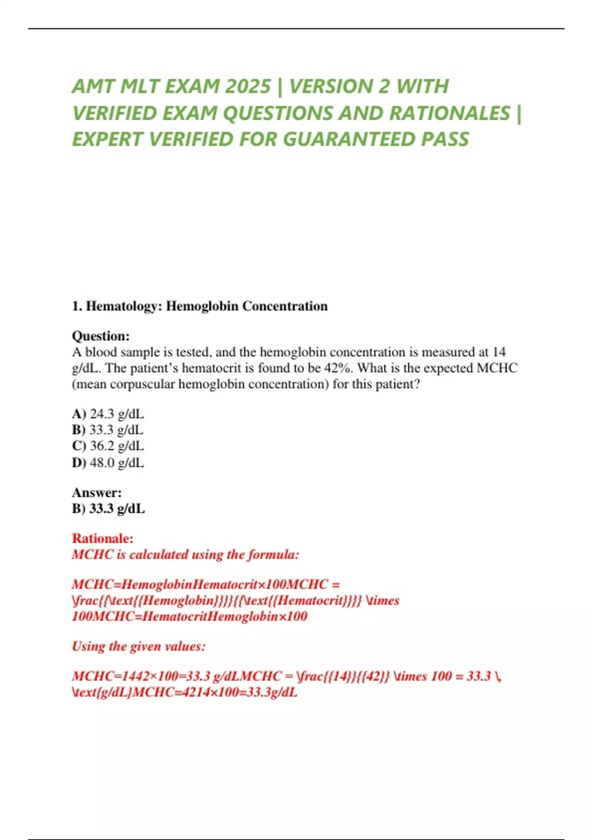 AMT MLT EXAM 2025 | VERSION 2 WITH VERIFIED EXAM QUESTIONS AND ...