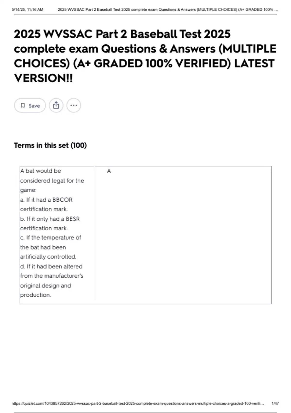 2025 WVSSAC Part 2 Baseball Test 2025 complete exam Questions & Answers ...