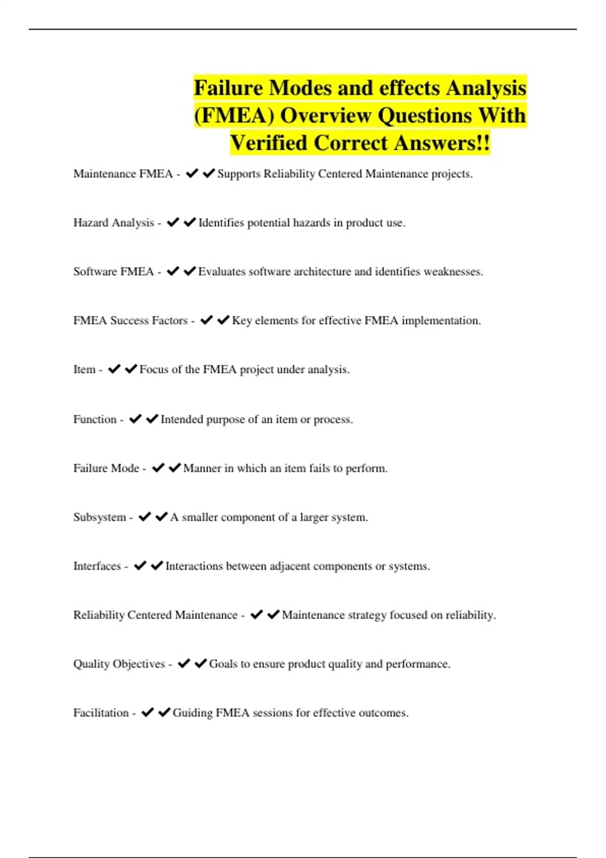 Failure Modes and effects Analysis (FMEA) Overview Questions With ...