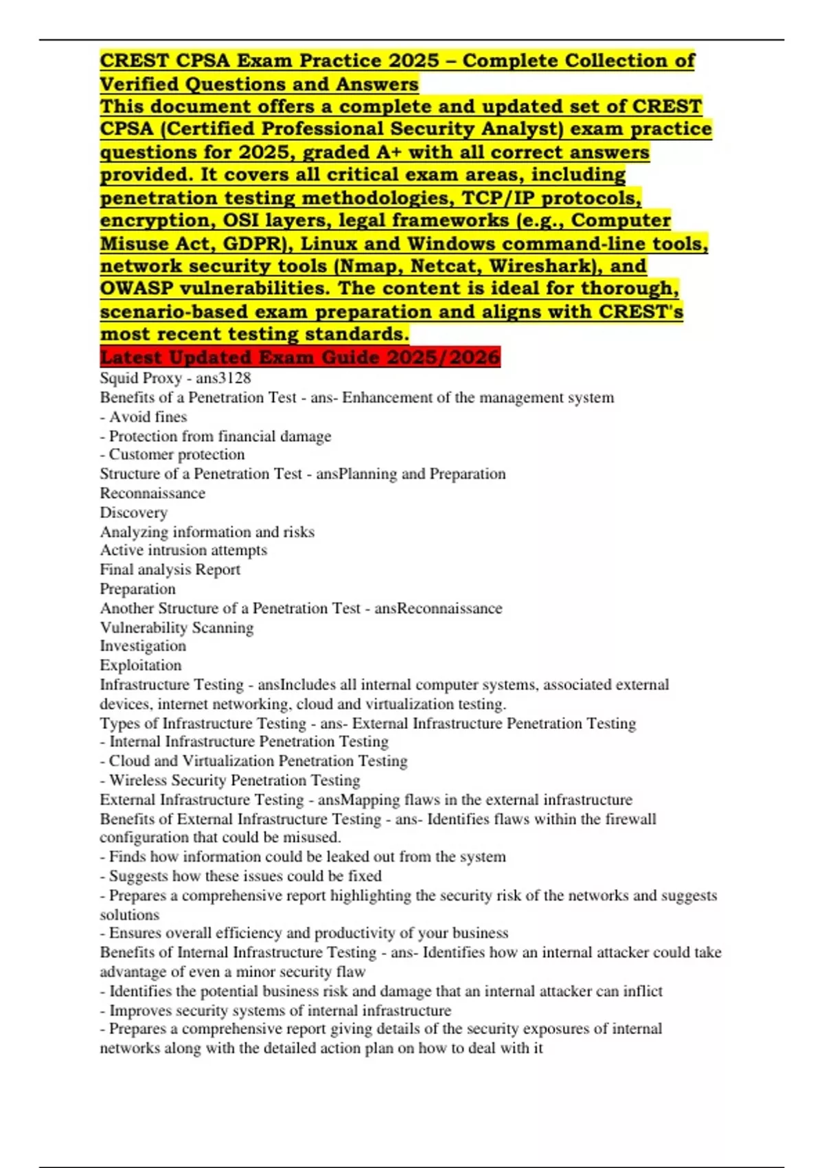 CREST CPSA Exam Practice 2025 – Complete Collection of Verified Questions and Answers This ...