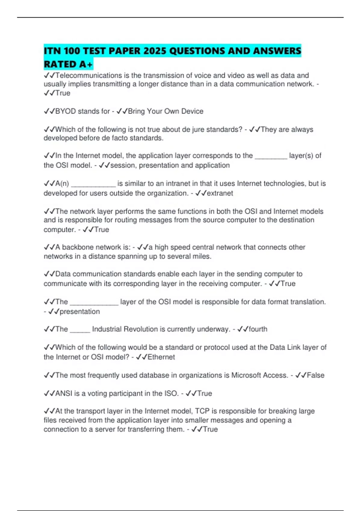 ITN 100 TEST PAPER 2025 QUESTIONS AND ANSWERS RATED A+ - ITN 100 ...