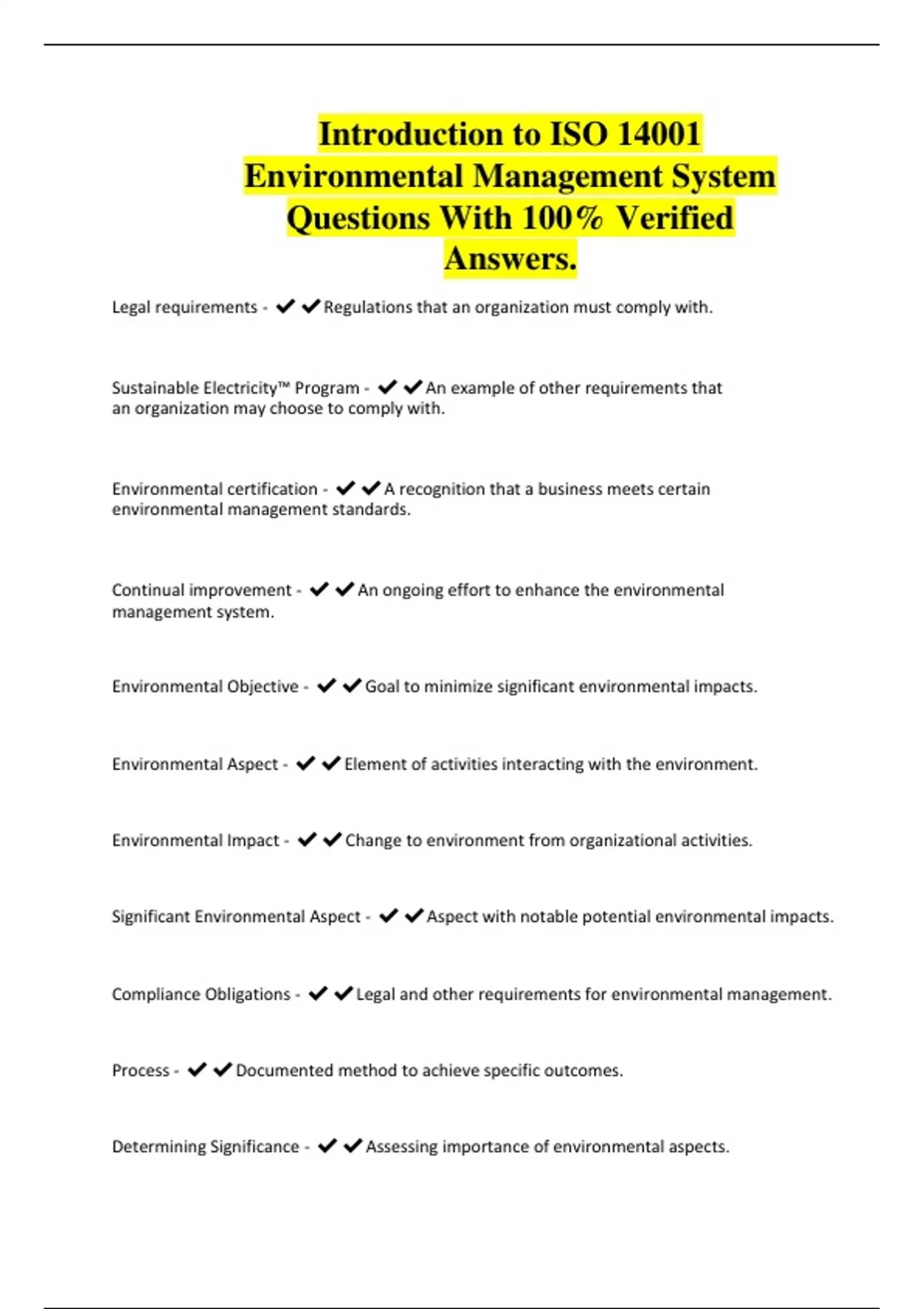 Introduction to ISO 14001 Environmental Management System Questions ...