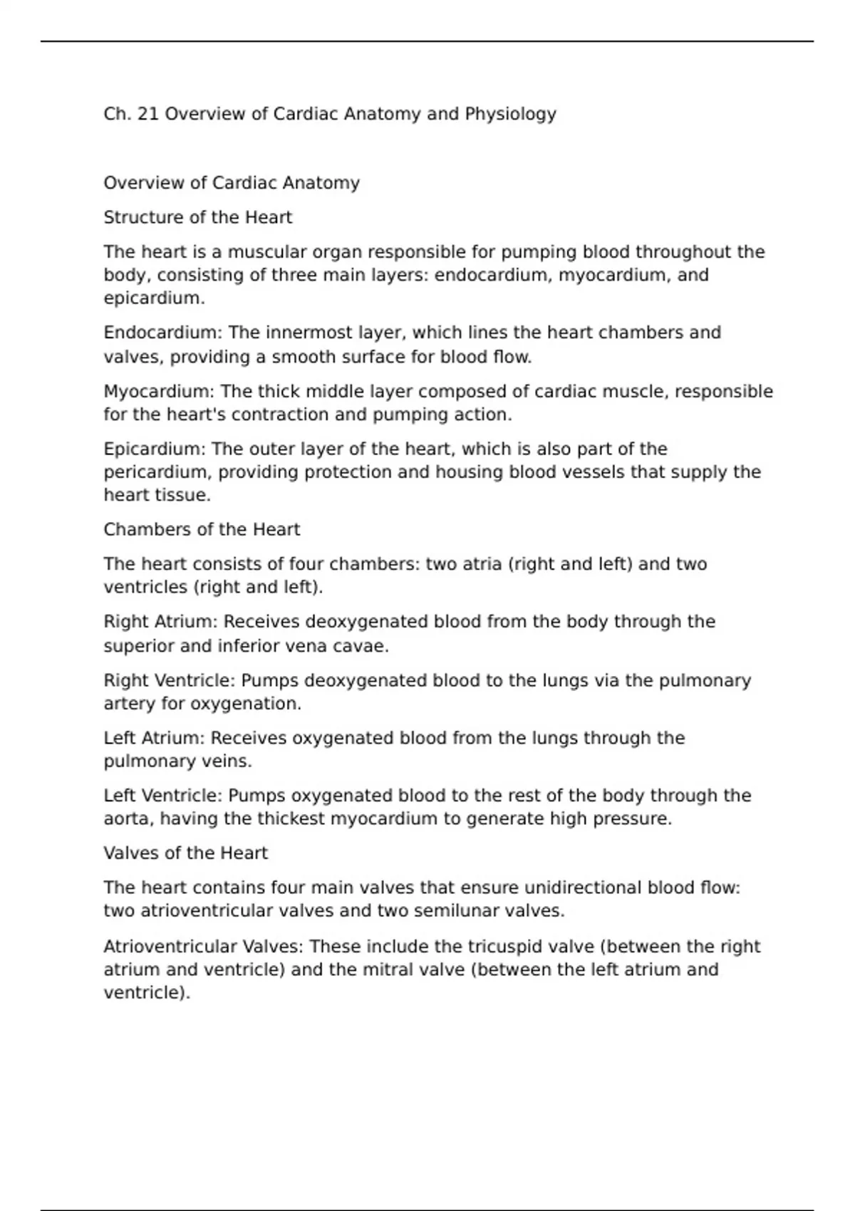 Cardiology overview - NUR 201 - Stuvia US