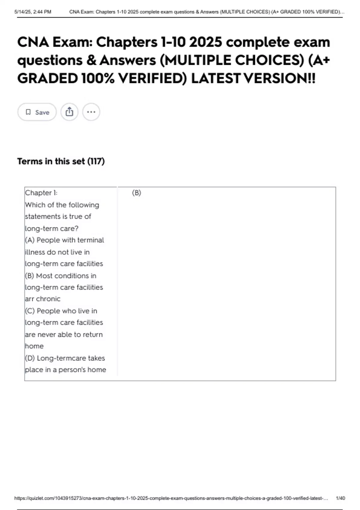 CNA Exam: Chapters 1-10 2025 complete exam questions & Answers ...