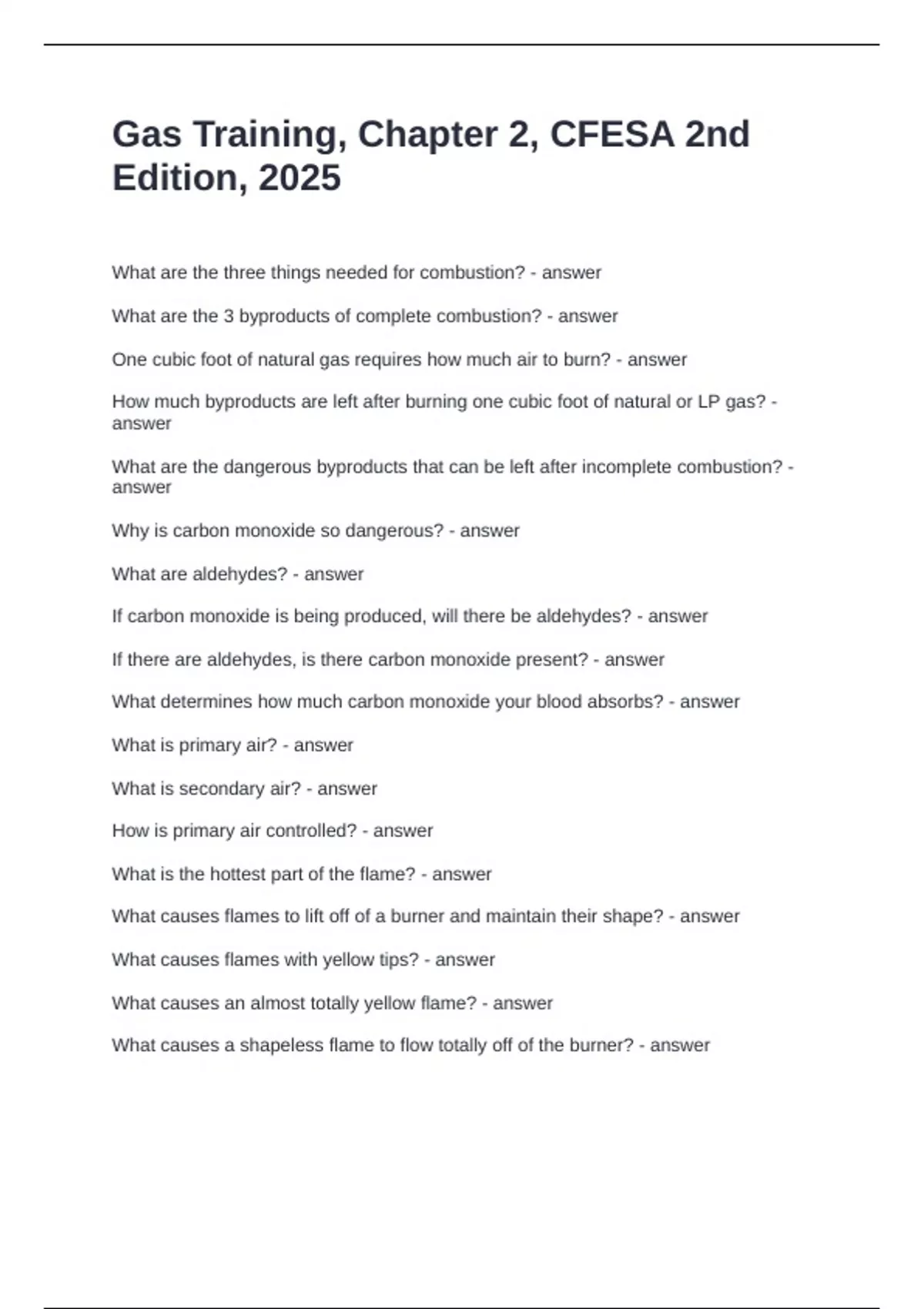 Gas Training, Chapter 2, CFESA 2nd Edition, 2025 Questions with ...