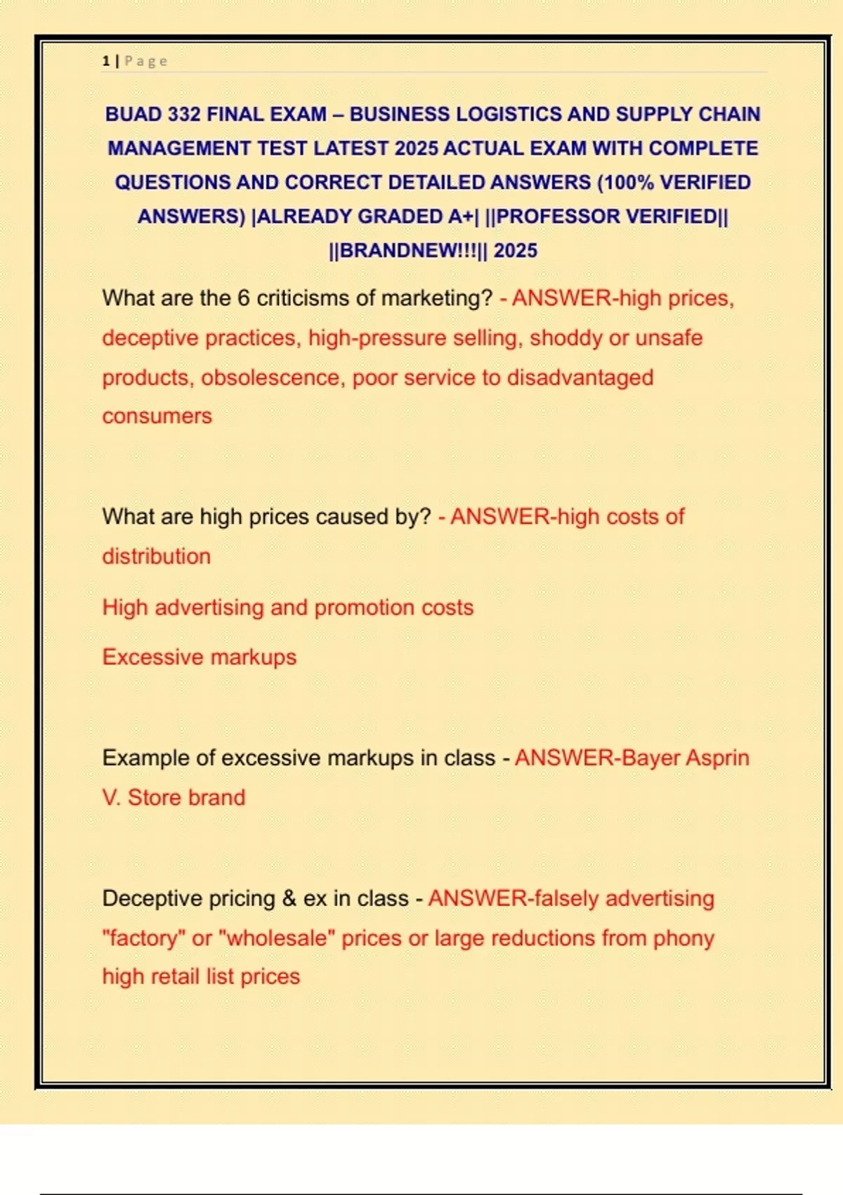 BUAD 332 FINAL EXAM – BUSINESS LOGISTICS AND SUPPLY CHAIN MANAGEMENT ...
