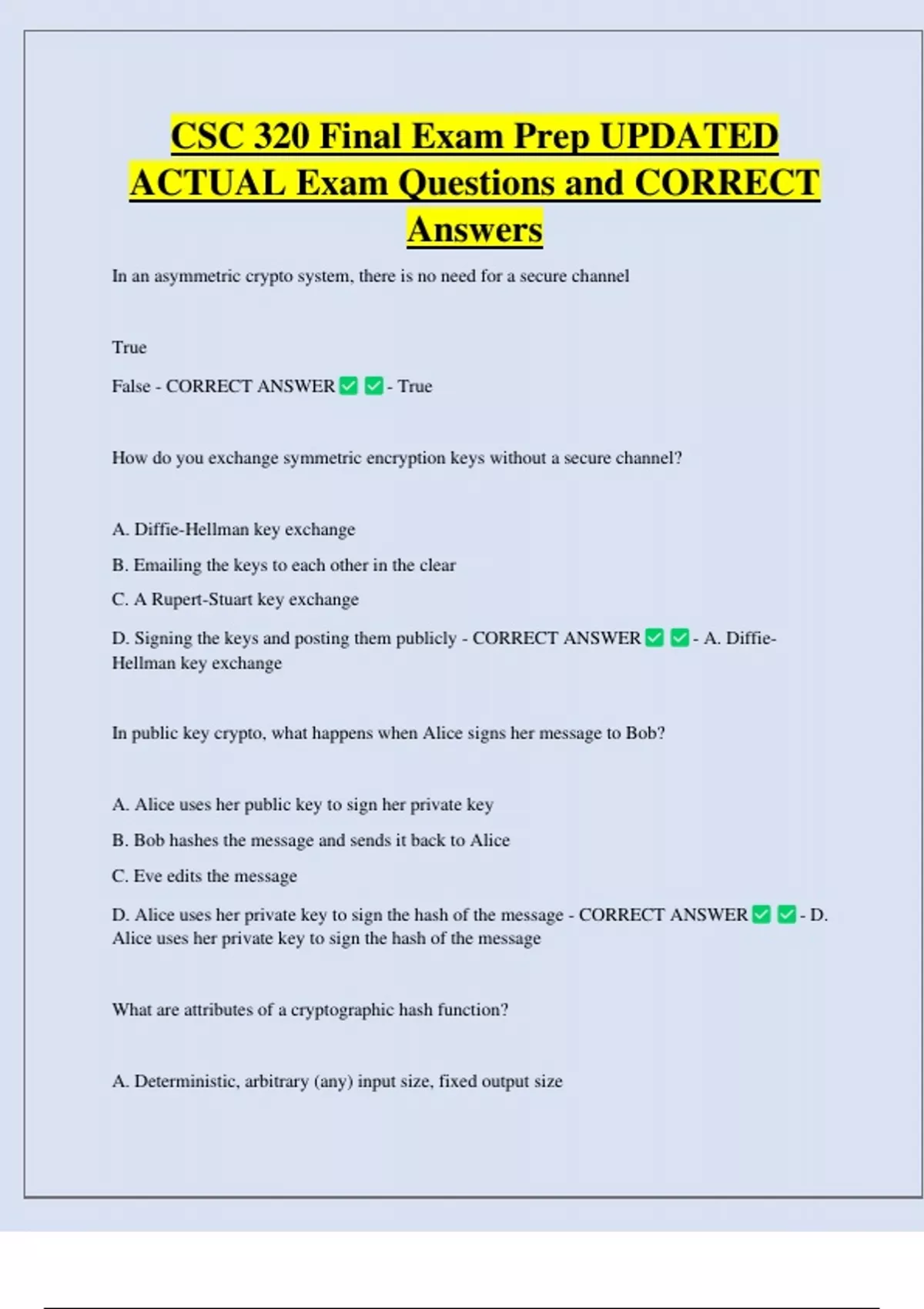 CSC 320 Bundled Exam Questions WITH CORRECT Answers - Stuvia US