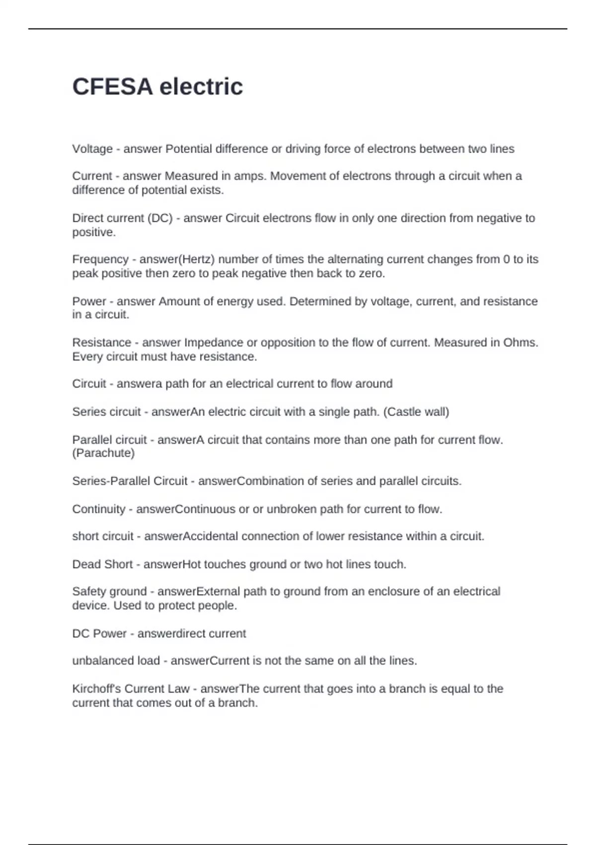 CFESA electric Questions and Answers 2025 - CFESA - Stuvia US