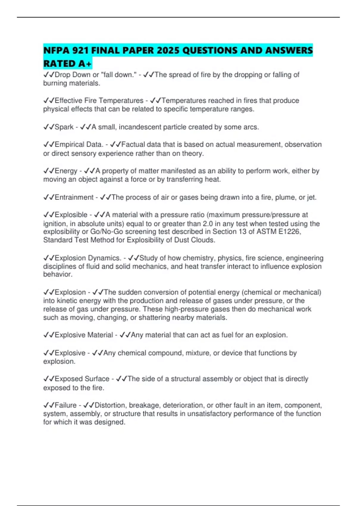 NFPA 921 FINAL PAPER 2025 QUESTIONS AND ANSWERS RATED A+ - NFPA 921 ...
