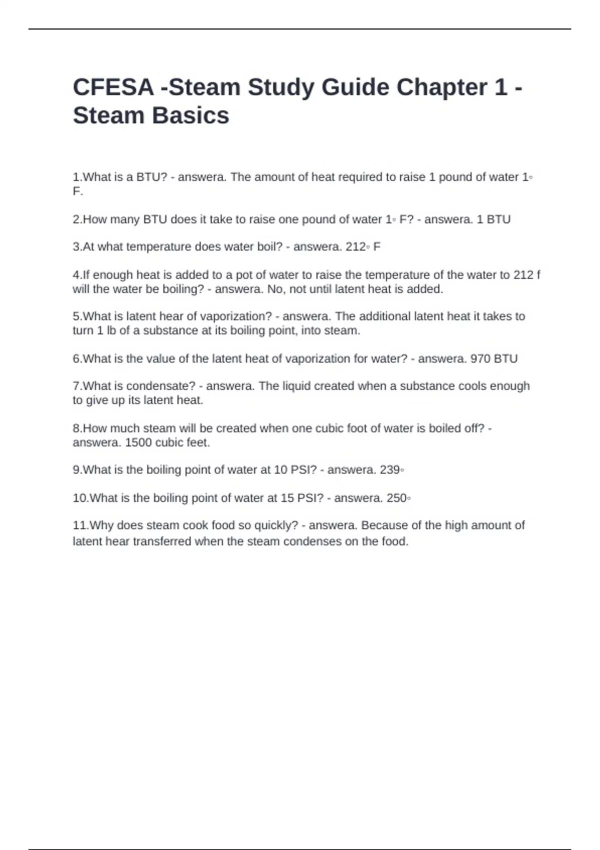 CFESA -Steam Study Guide Chapter 1 - Steam Basics Questions with ...