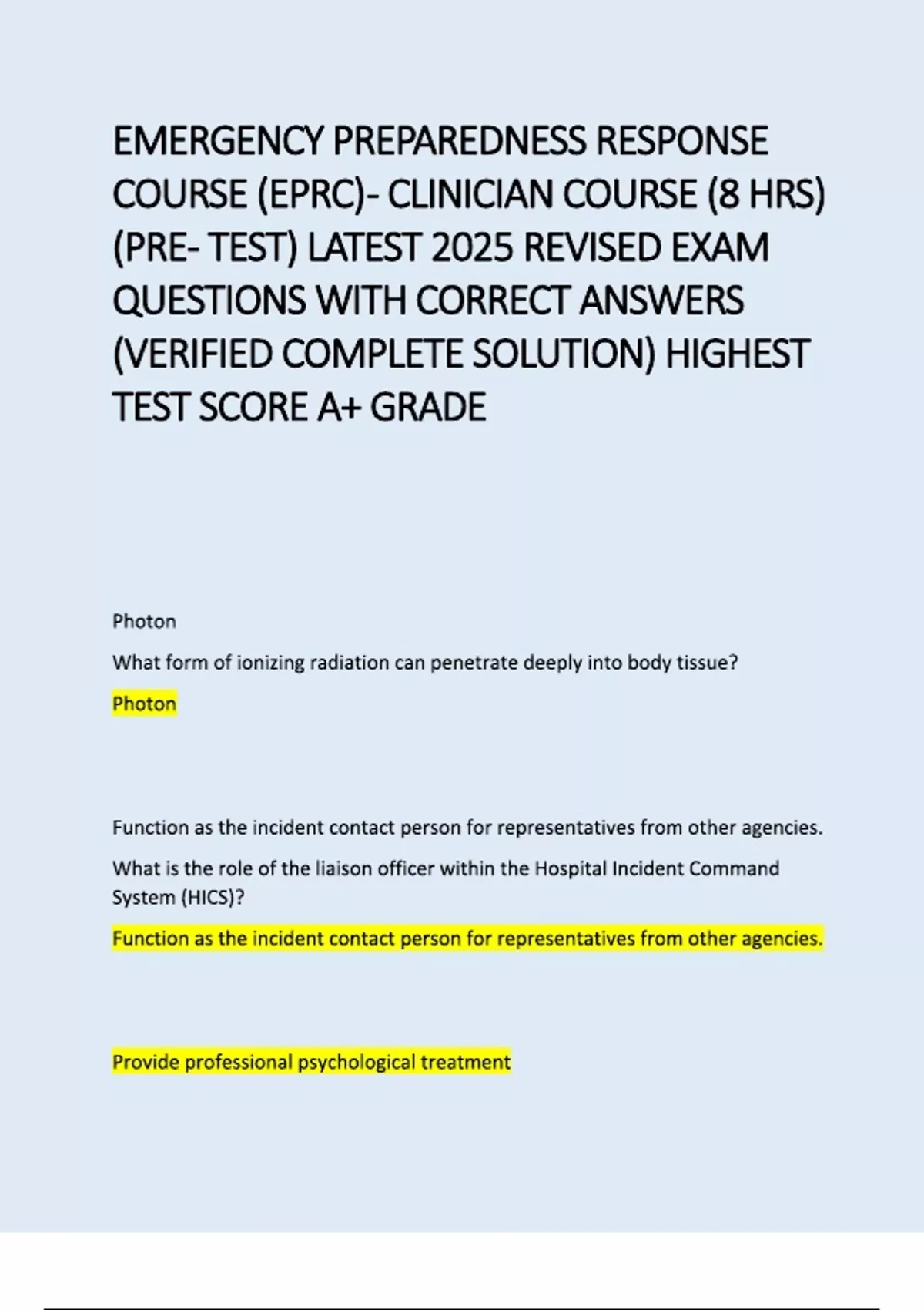 EMERGENCY PREPAREDNESS RESPONSE COURSE (EPRC) - CLINICIAN COURSE (8 HRS ...
