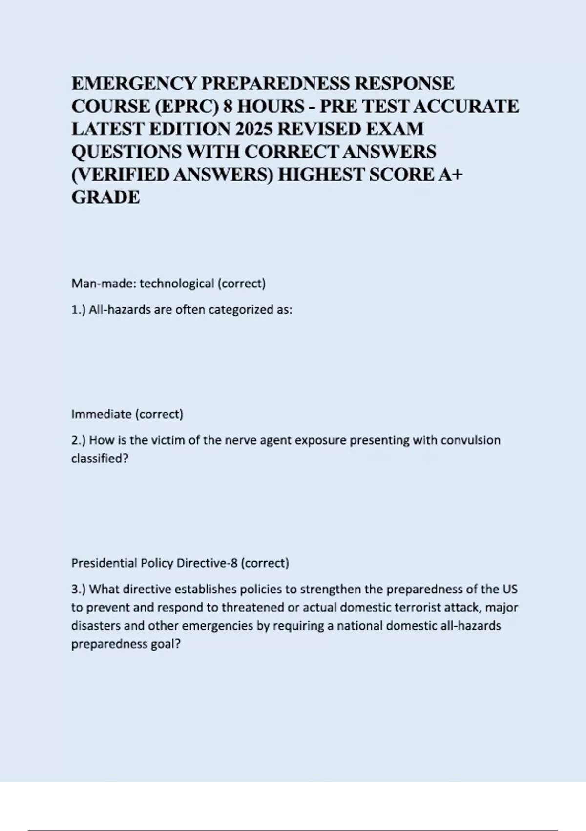 EMERGENCY PREPAREDNESS RESPONSE COURSE (EPRC) 8 HOURS - PRE TEST ...